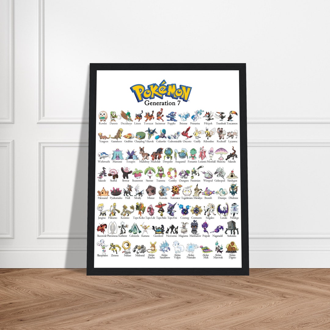 Pokemon Generation 7 Digital Poster 30x40cm Premium Matte Paper Wooden ...