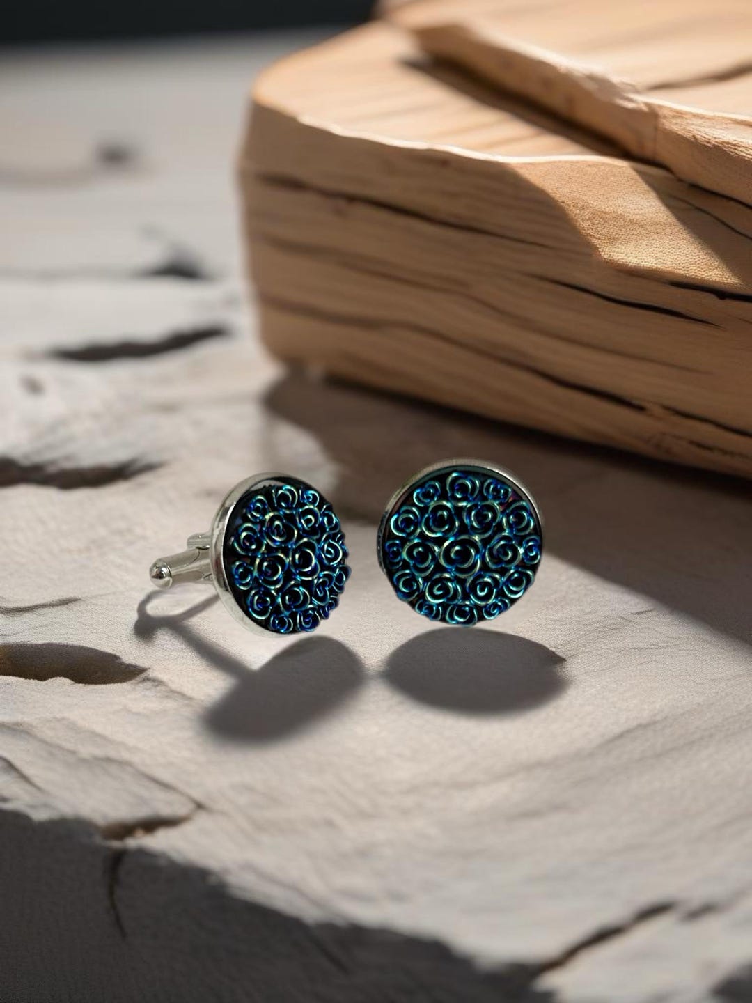 Navy Blue Resin Cufflinks, Handmade Steel Cuff Links - Etsy