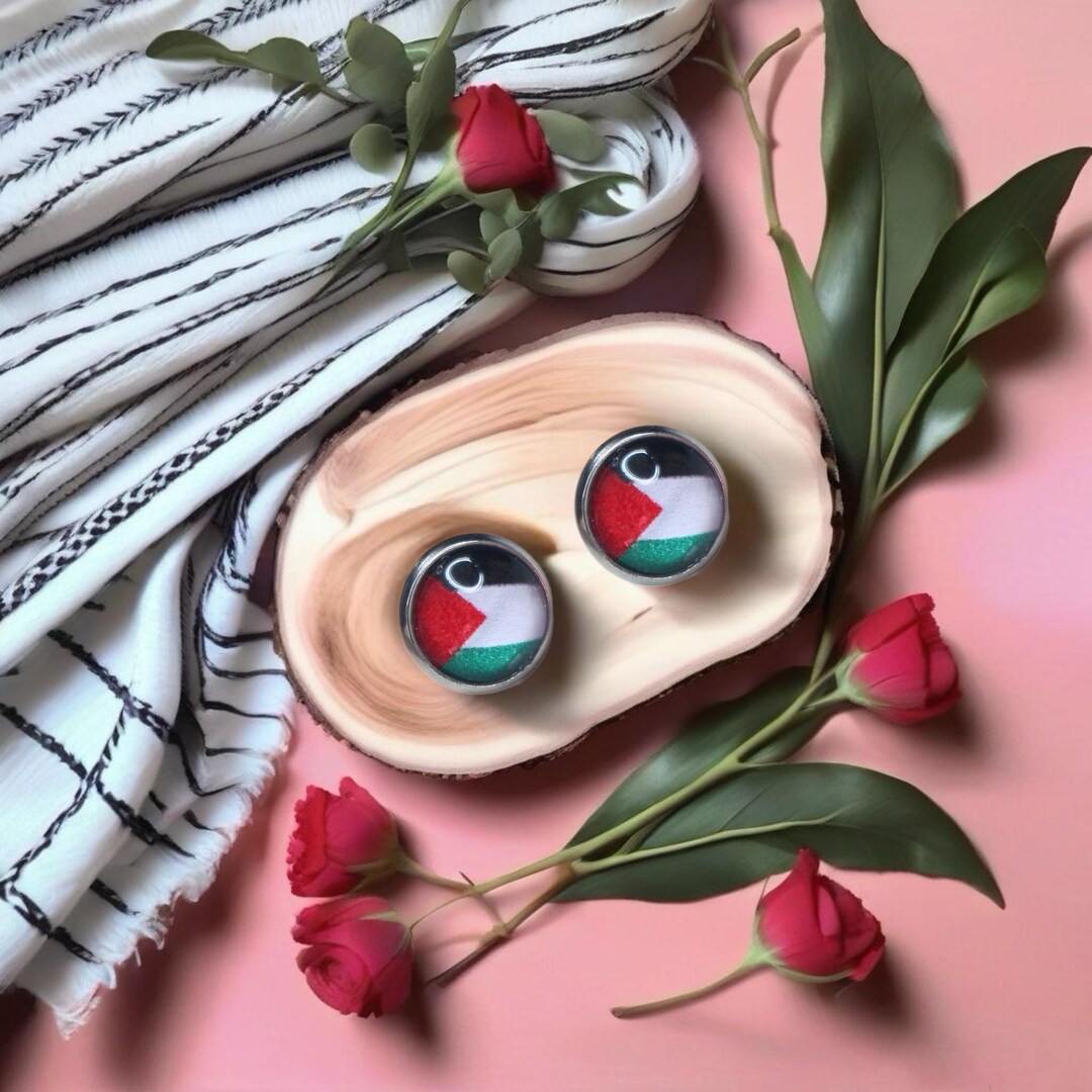 Palestine Flag Ear Studs: Handmade Steel Tray Earrings - Etsy
