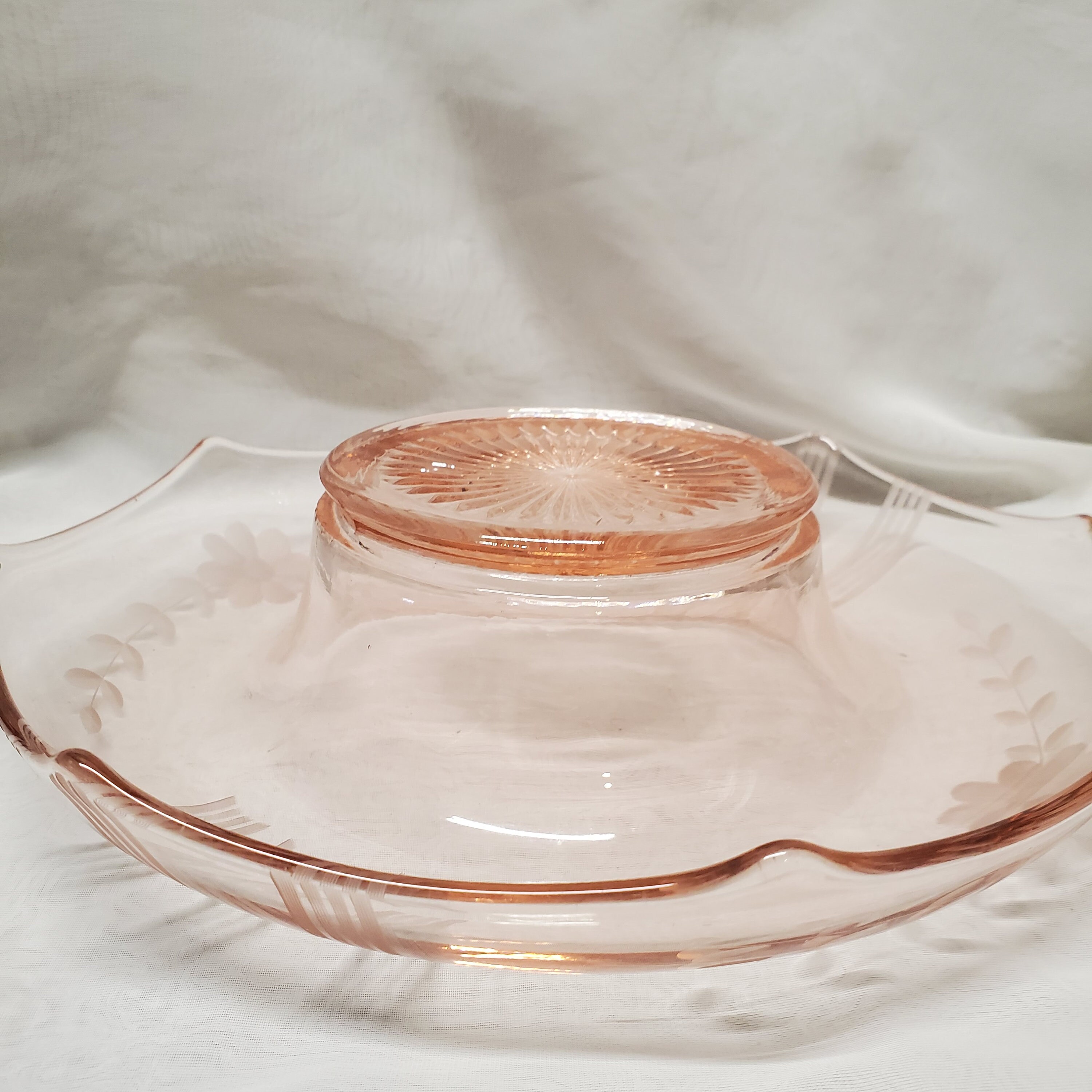 Vintage Pink Depression Glass Octagon Shaped Floral Bowl/centerpiece 10 ...