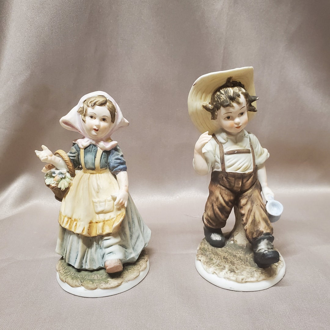 Vintage Hand Painted Lefton Figurines Farmers Boy & Girl Set # 4243 - Etsy