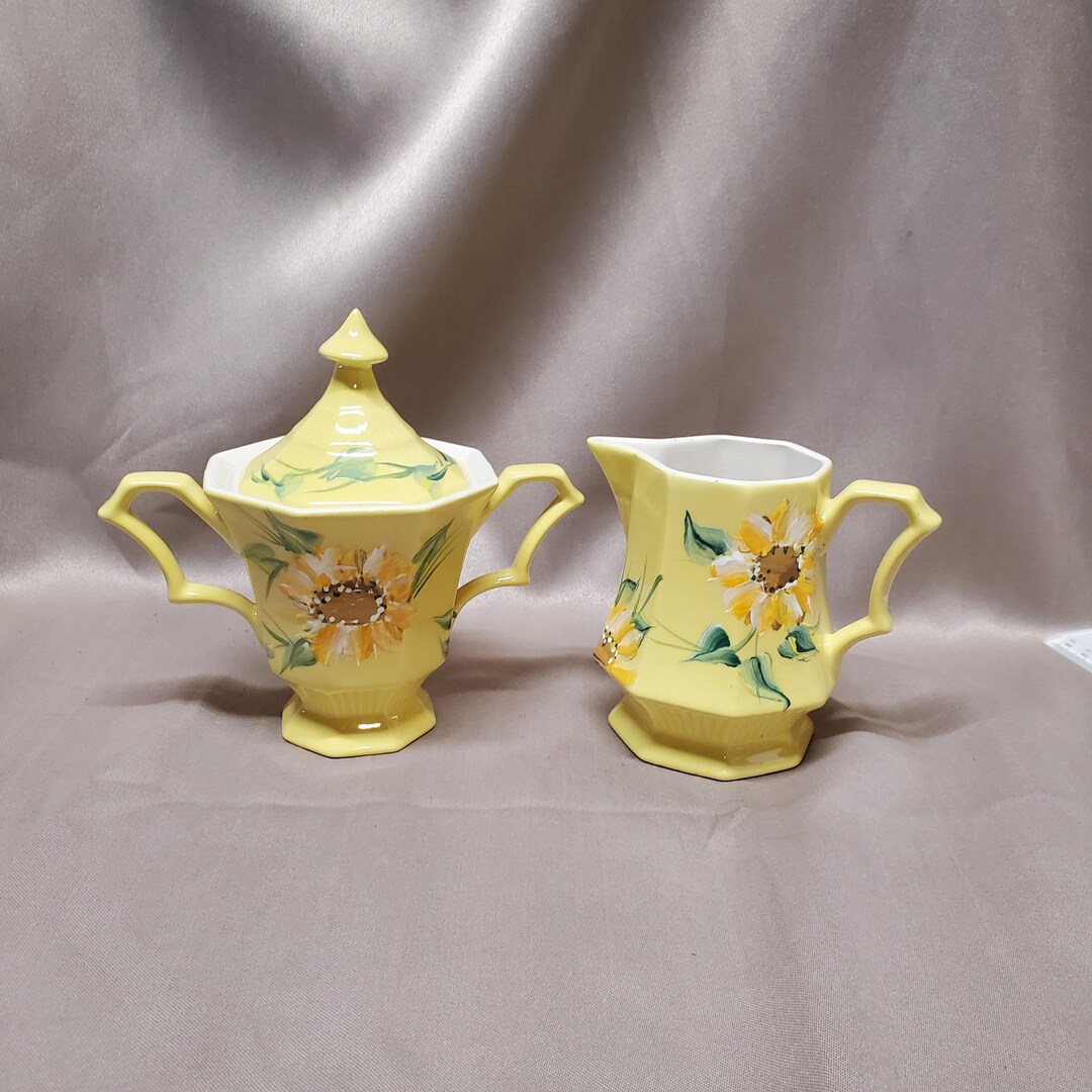 Independence Ironstone Interpace Yellow Creamer & Sugar Bowl Set Made ...