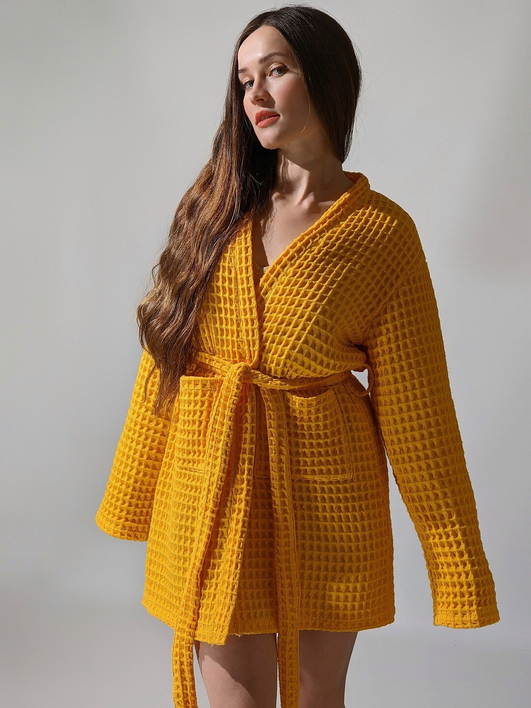 Yellow Bathrobe, Soft Wafle Robe, Spa Robe - Etsy
