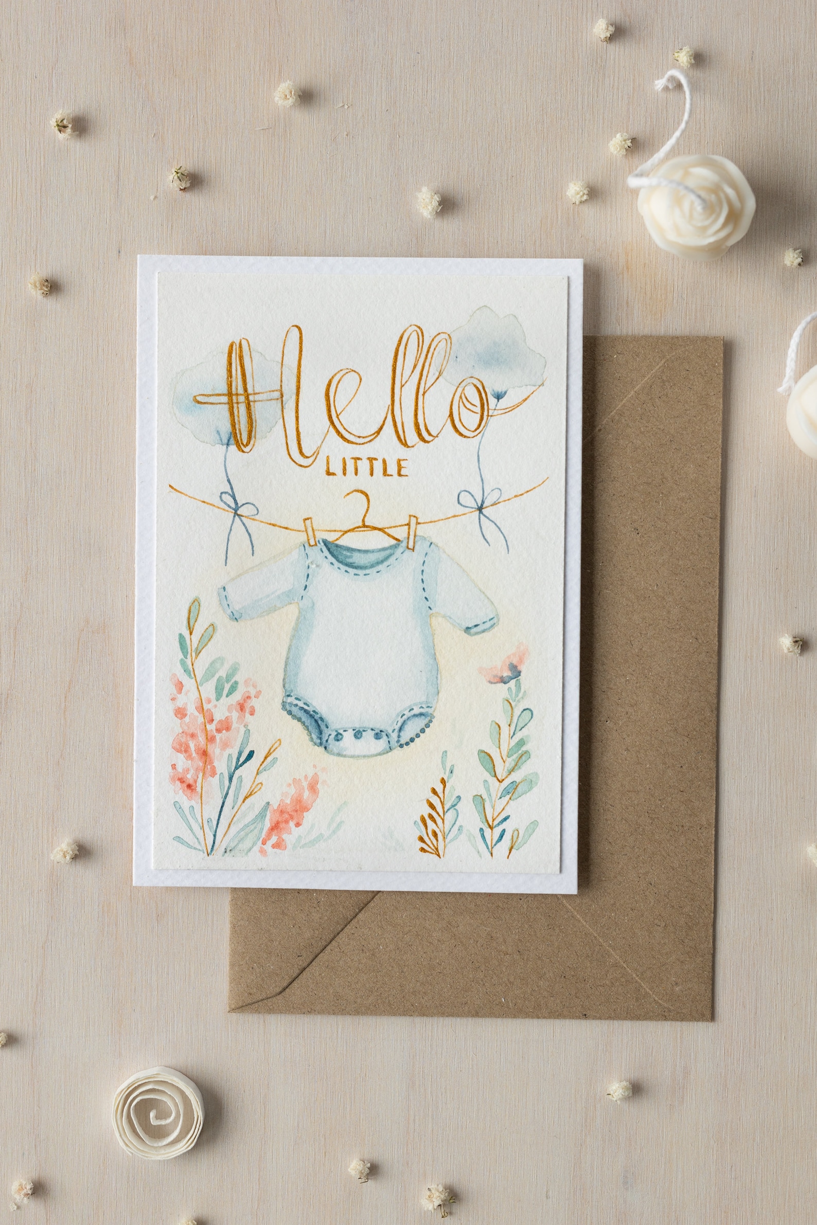 Personalised Baby Shower Handmade Watercolor Greeting Card, Congrats ...