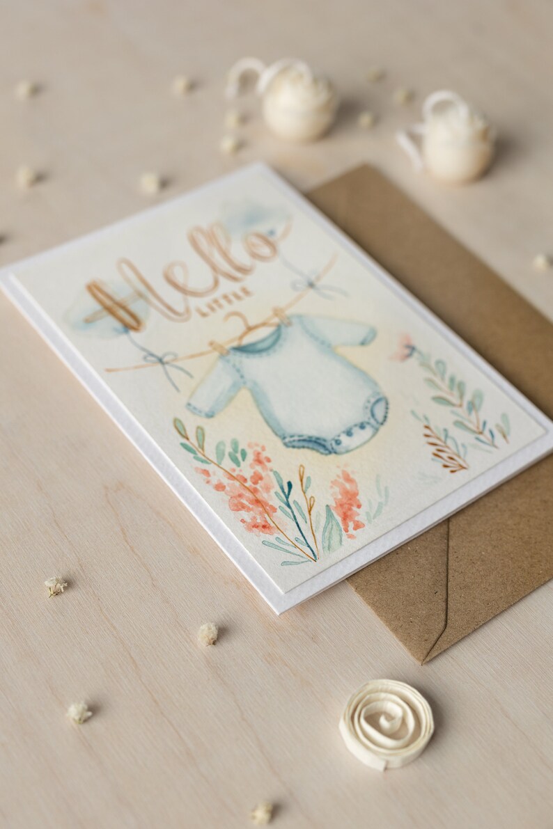 Personalised Baby Shower Handmade Watercolor Greeting Card, Congrats ...