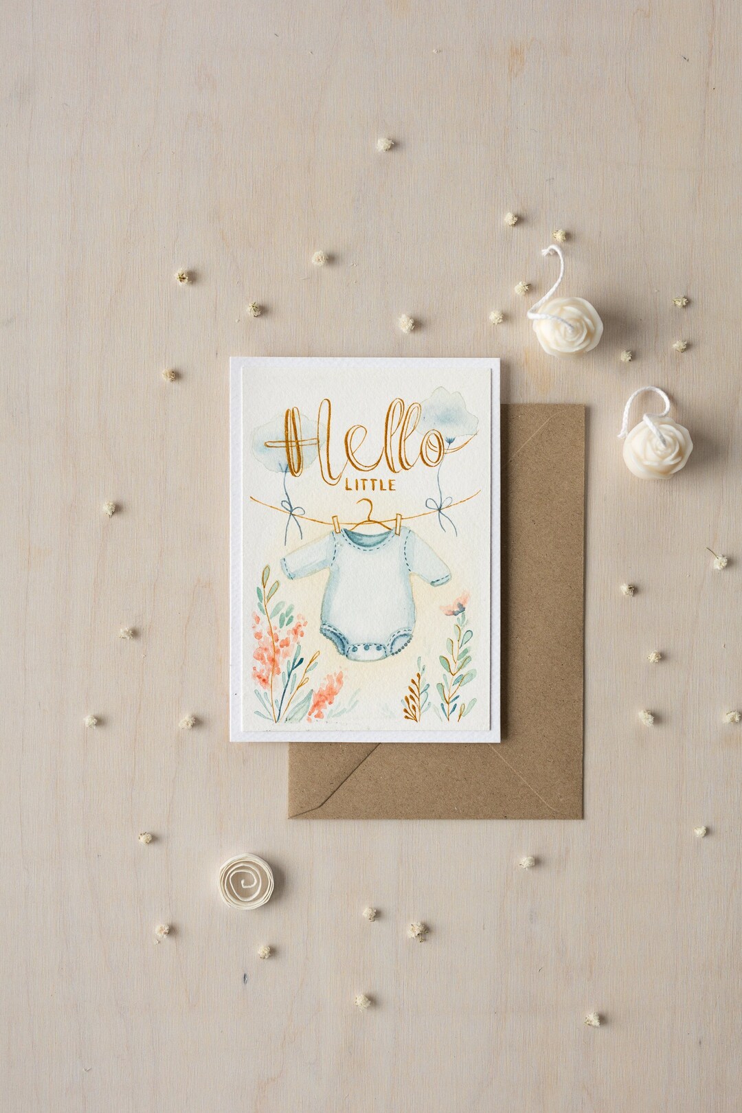 Personalised Baby Shower Handmade Watercolor Greeting Card, Congrats ...