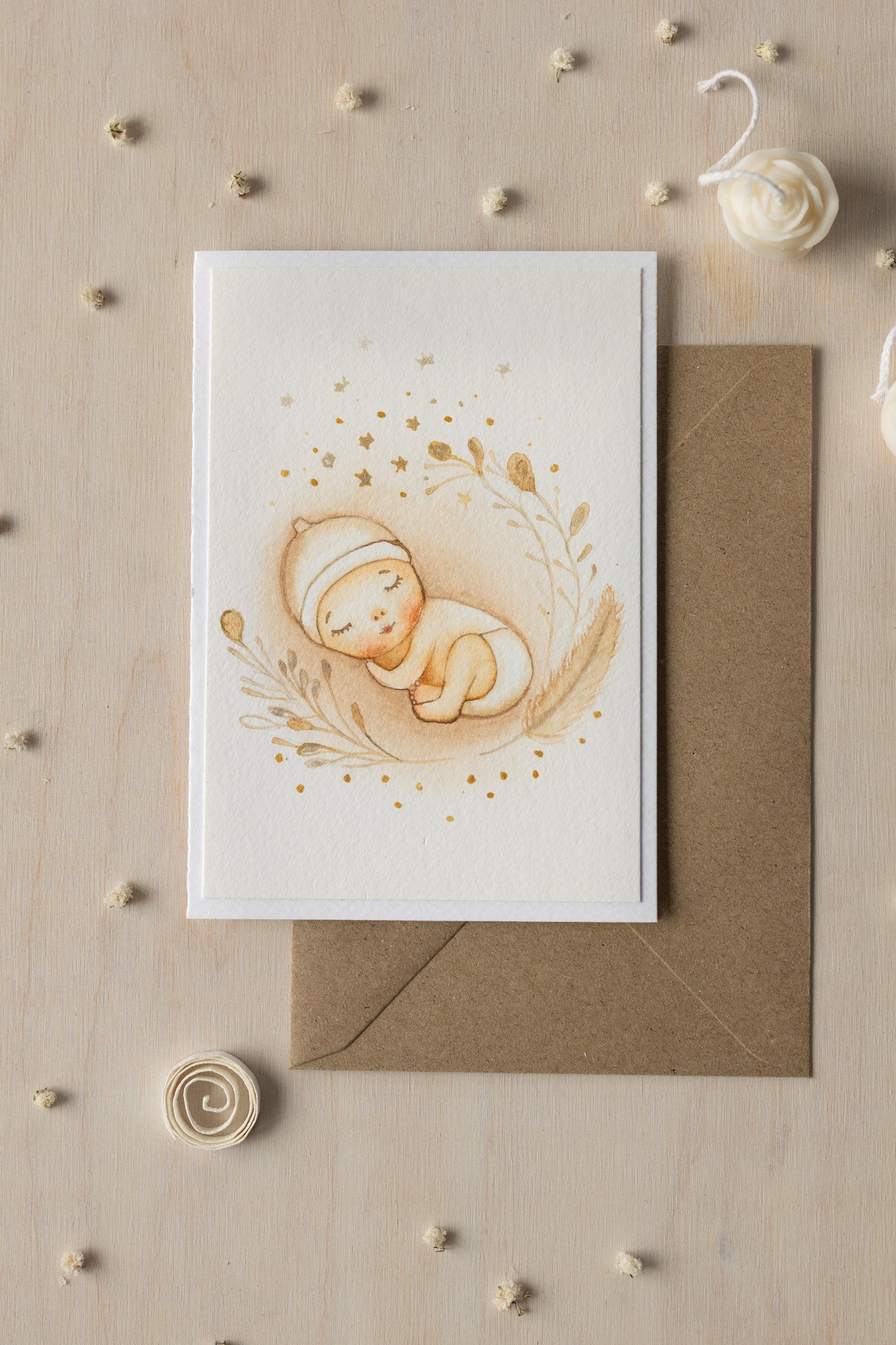 Personalised Baby Shower Handmade Watercolor Greeting Card, Congrats ...