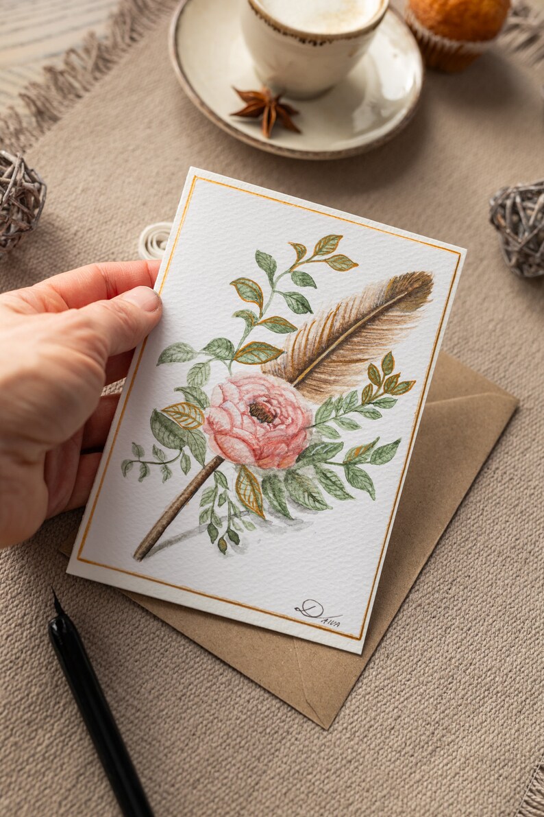 Handmade Watercolour Card, Happy Birthday Gift, Gift for Mother, Thank ...