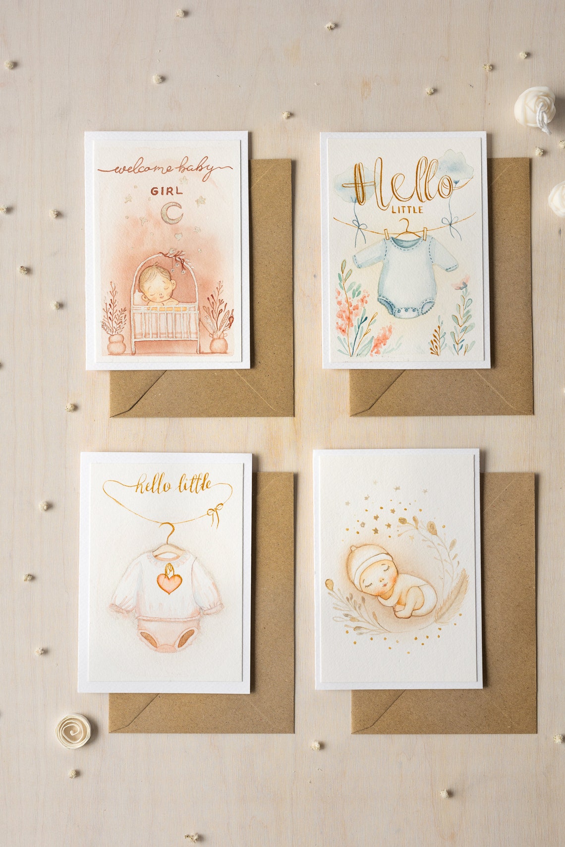 Personalised Baby Shower Handmade Watercolor Greeting Card, Congrats ...