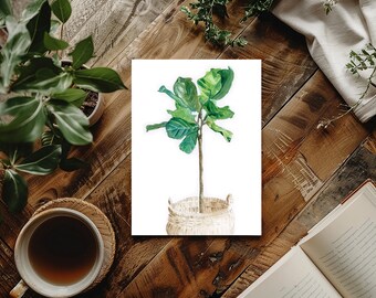 Bright, Colorful Watercolor Painting of a Fiddle Leaf Fig Tree. Great ...