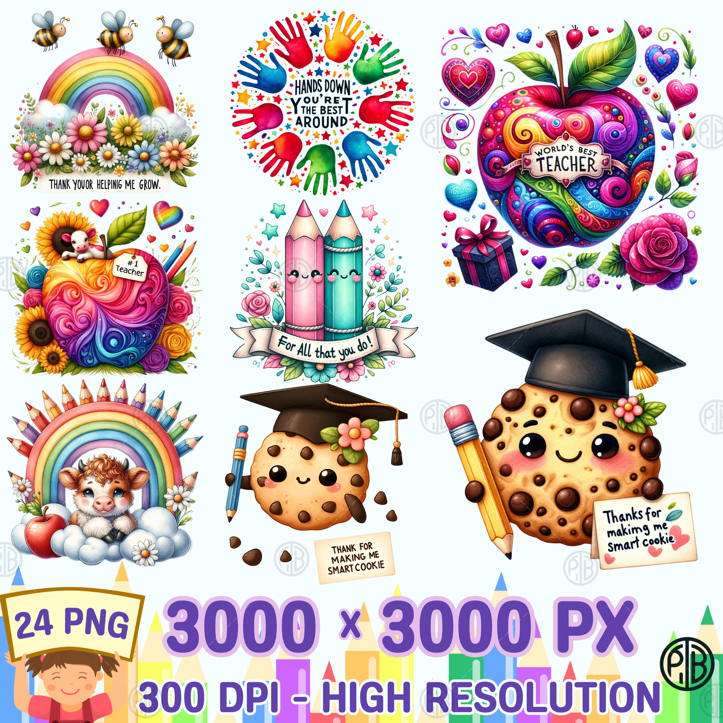 Watercolor Teacher Appreciation PNG, School Clip Art, Education Clipart ...