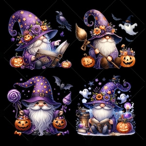 Watercolor Witch Gnomes PNG, Cute Halloween Clip Art, Funny Hat Gnome ...