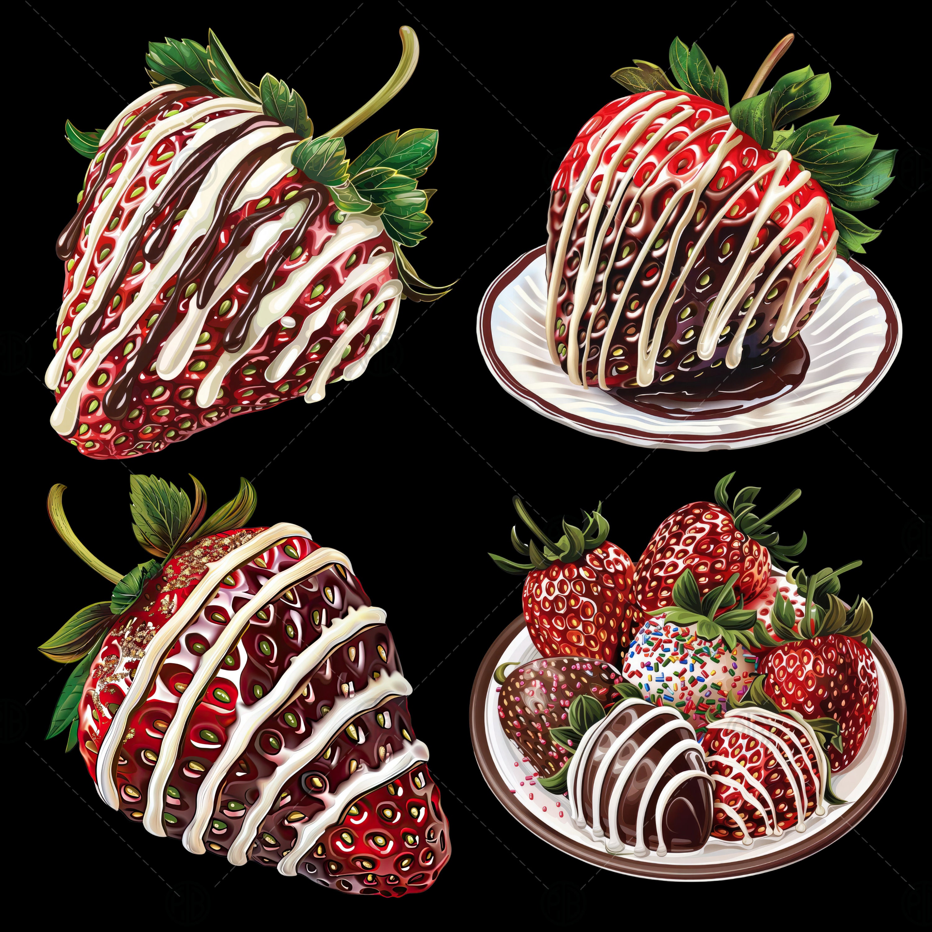 Watercolor Chocolate Covered Strawberry PNG, White Dark Strawberries ...