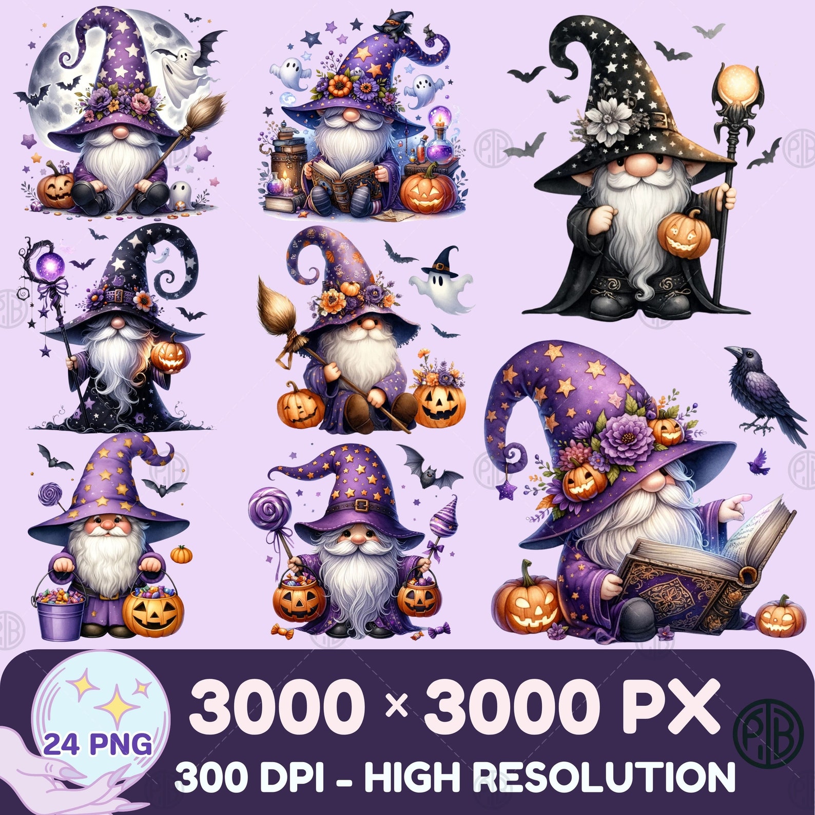 Watercolor Witch Gnomes PNG, Cute Halloween Clip Art, Funny Hat Gnome ...