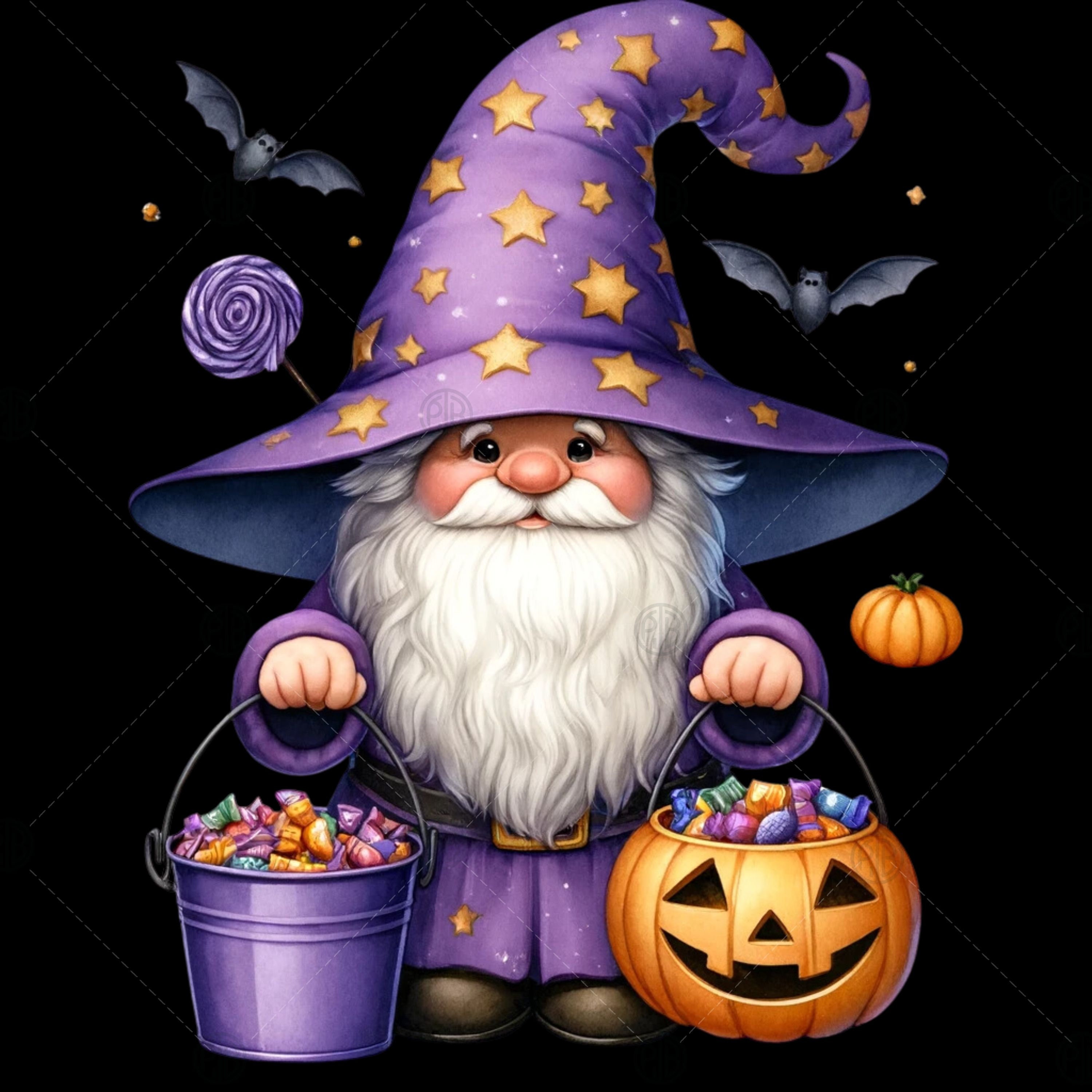 Watercolor Witch Gnomes PNG, Cute Halloween Clip Art, Funny Hat Gnome ...