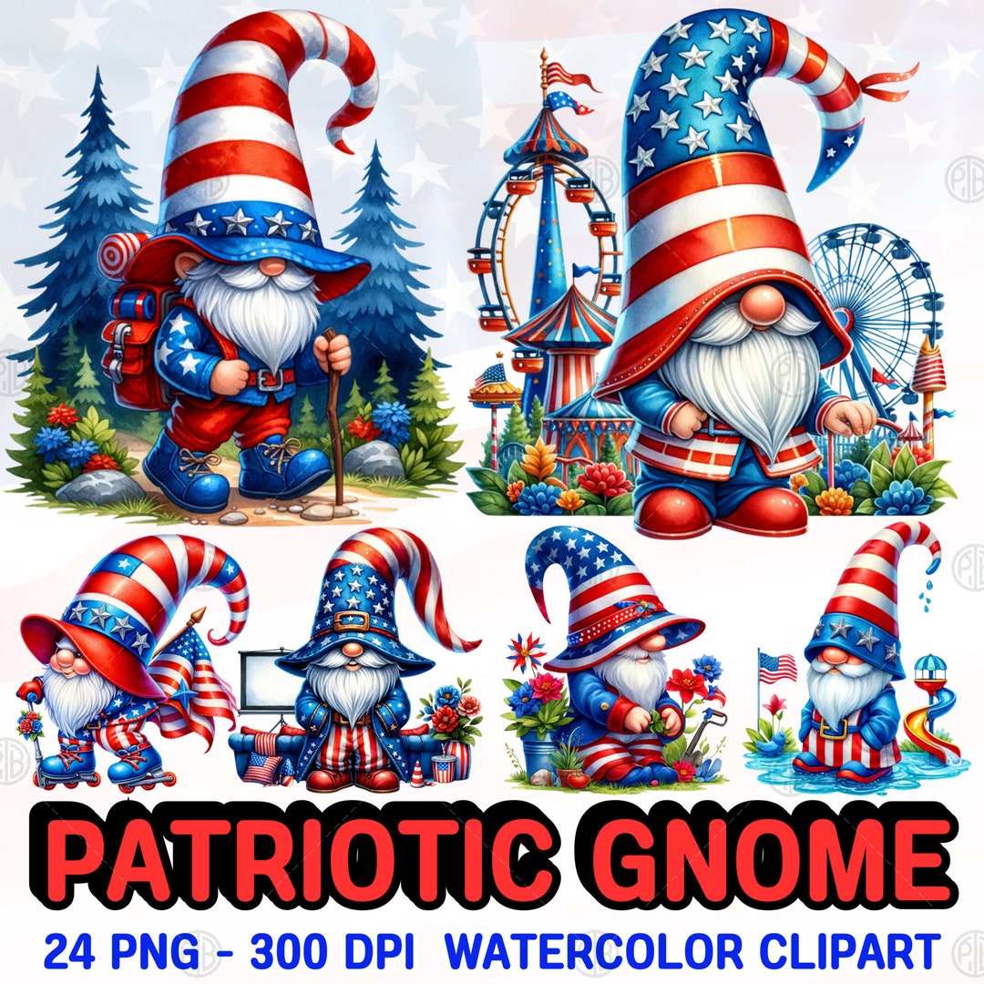 Watercolor Patriotic Gnome PNG, Gnomes Clip Art Portrait, American ...