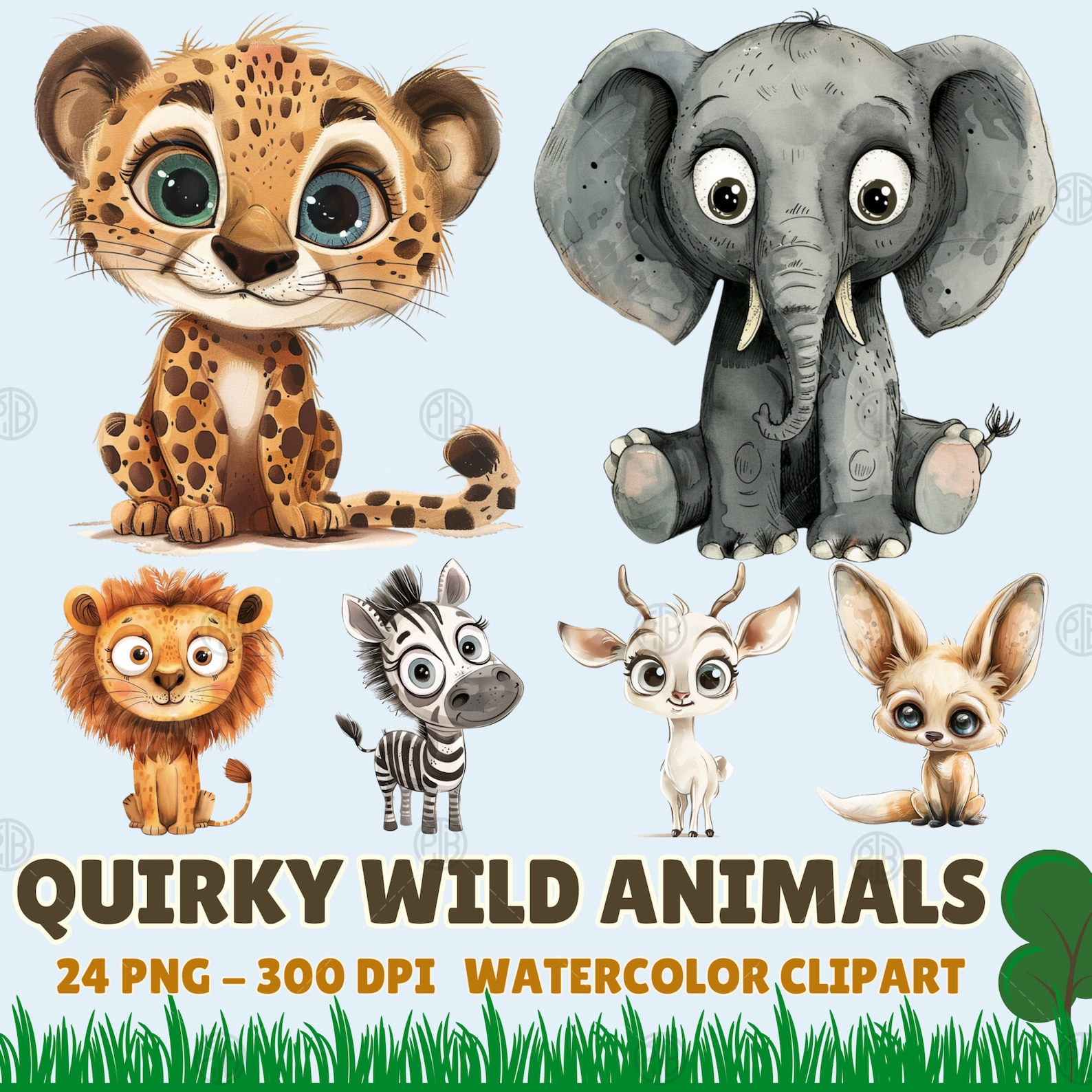 Watercolor Quirky Safari Animals PNG, Silly Wild Animal Clip Art ...