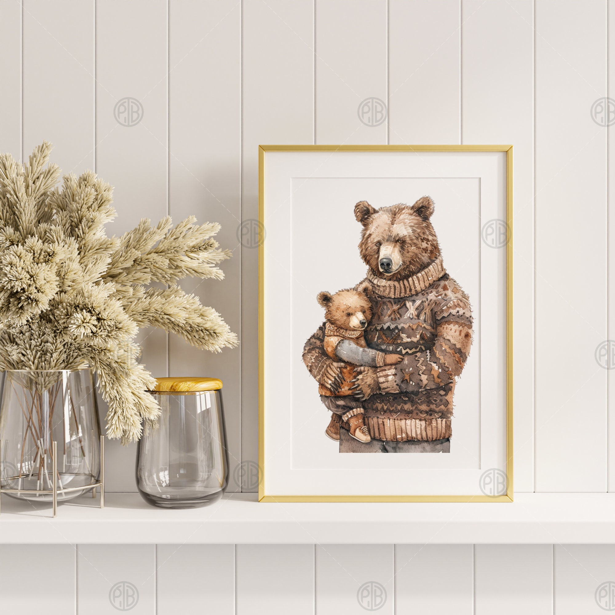 Watercolor Father Bear PNG, Father's Day Clipart, Heartwarming Papa ...