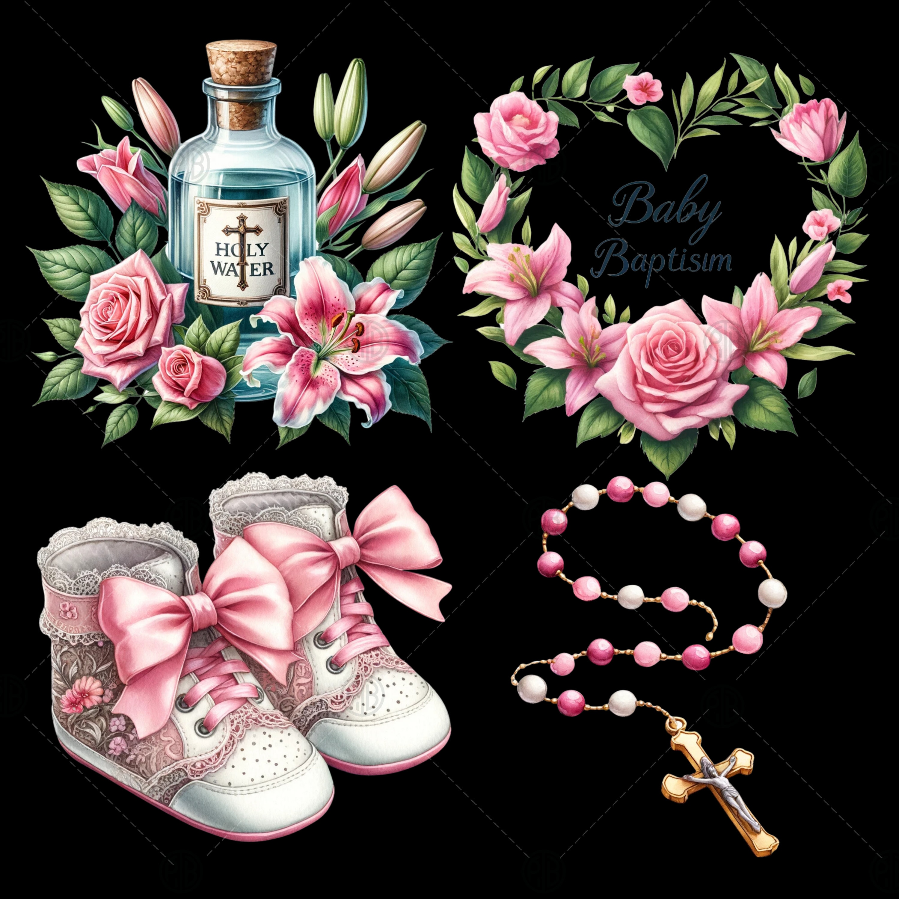 Watercolor Pink Girl Baptism PNG, Christening Clip Art, Baby Girl ...
