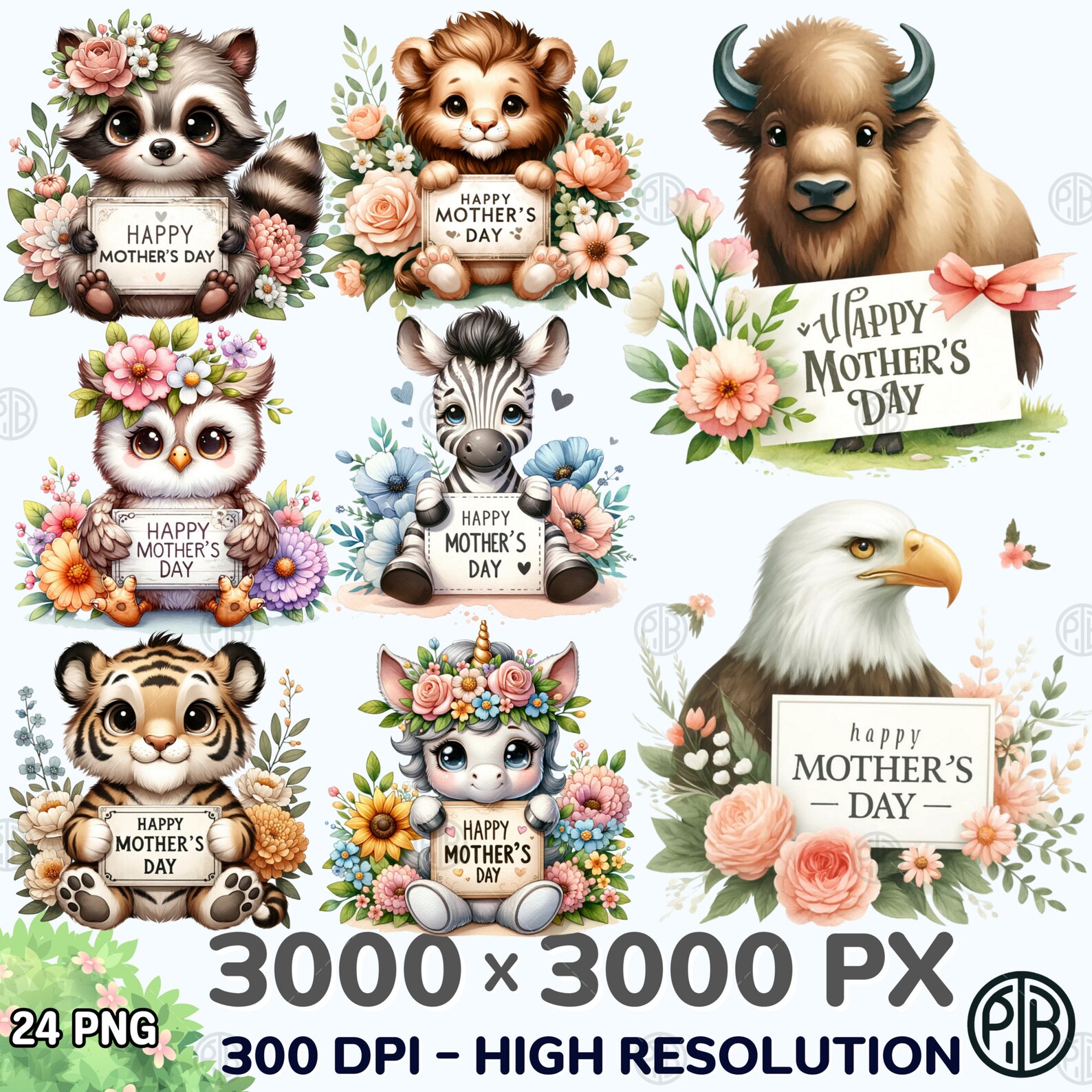 Watercolor Mothers Day Animals PNG, Cute Happy Mother's Day Clipart ...