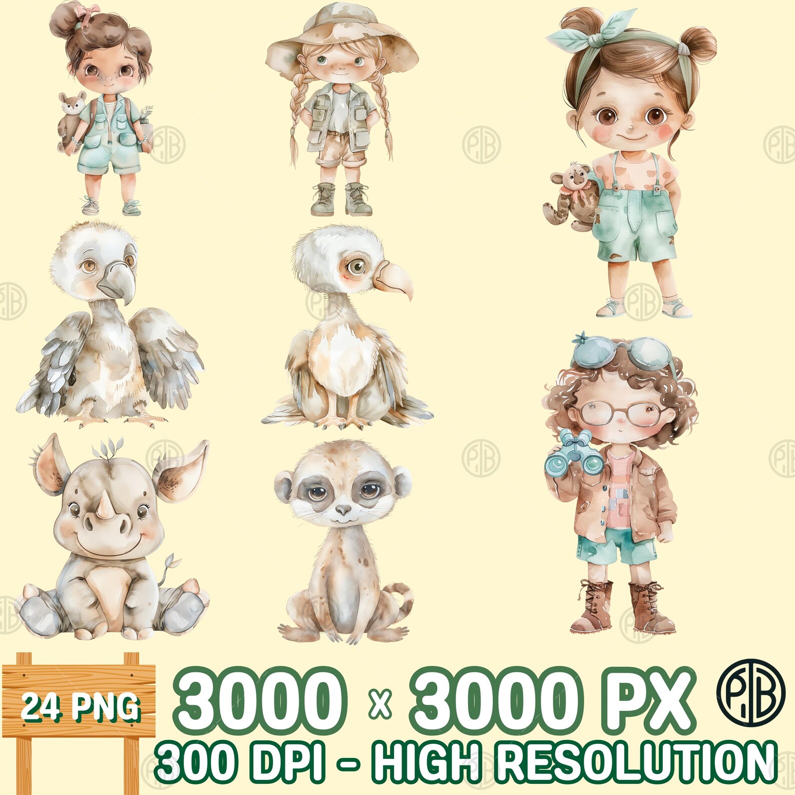 Watercolor Cute Safari PNG, Wild Africa Animals Clip Art, Jungle ...