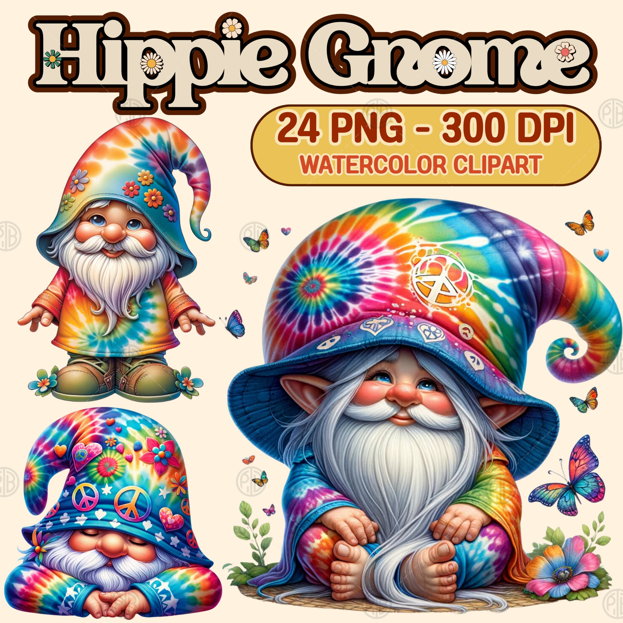 Watercolor Hippie Gnome PNG, Cute Tie Dye Gnomes Clipart, Soul Clip Art ...