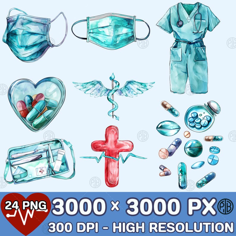 Watercolor Medical PNG, Healthcare Clip Art, Nurse Doctor Tools Clipart ...