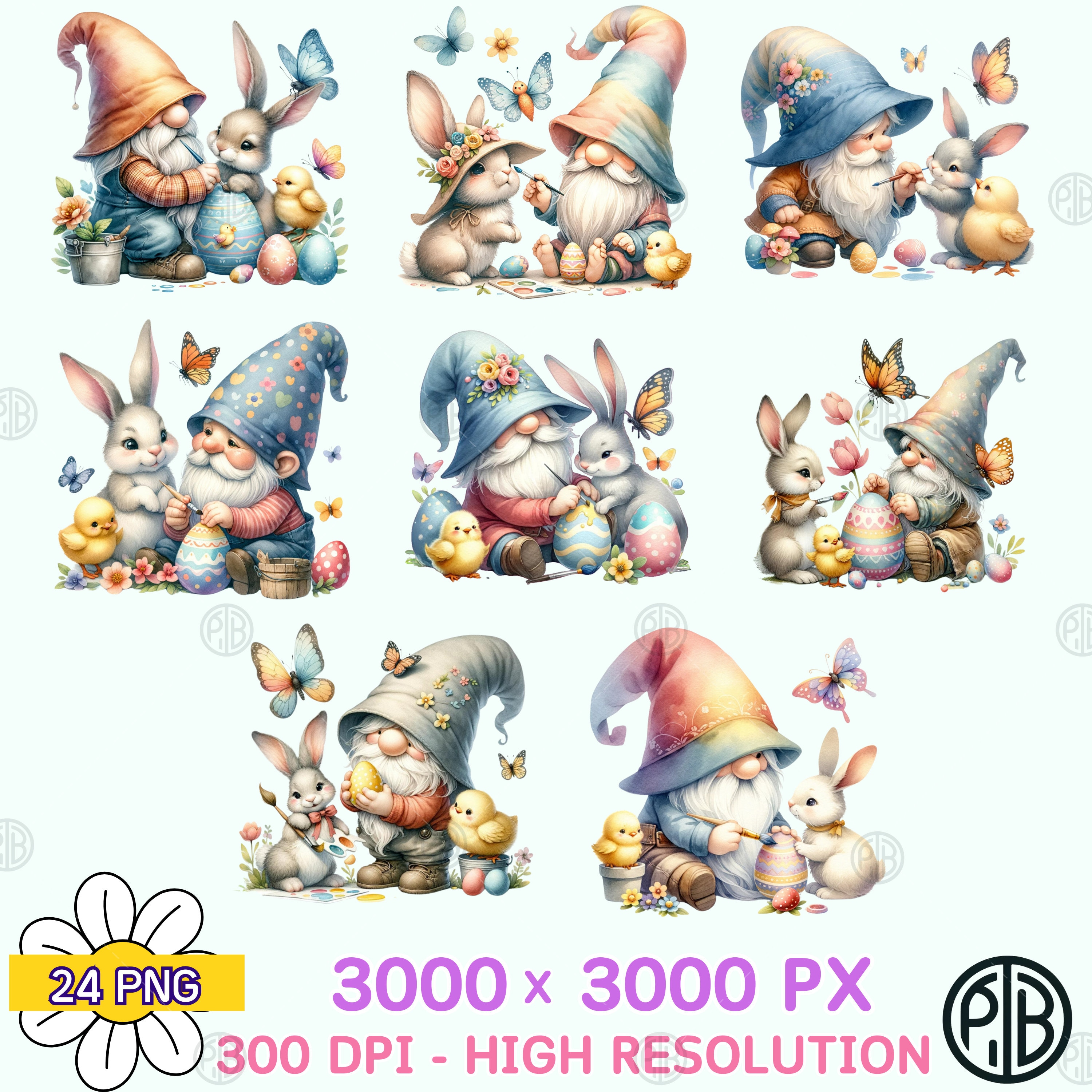 Watercolor Easter Gnome Clipart, Cute Gnomes With Bunny & Chick PNG ...