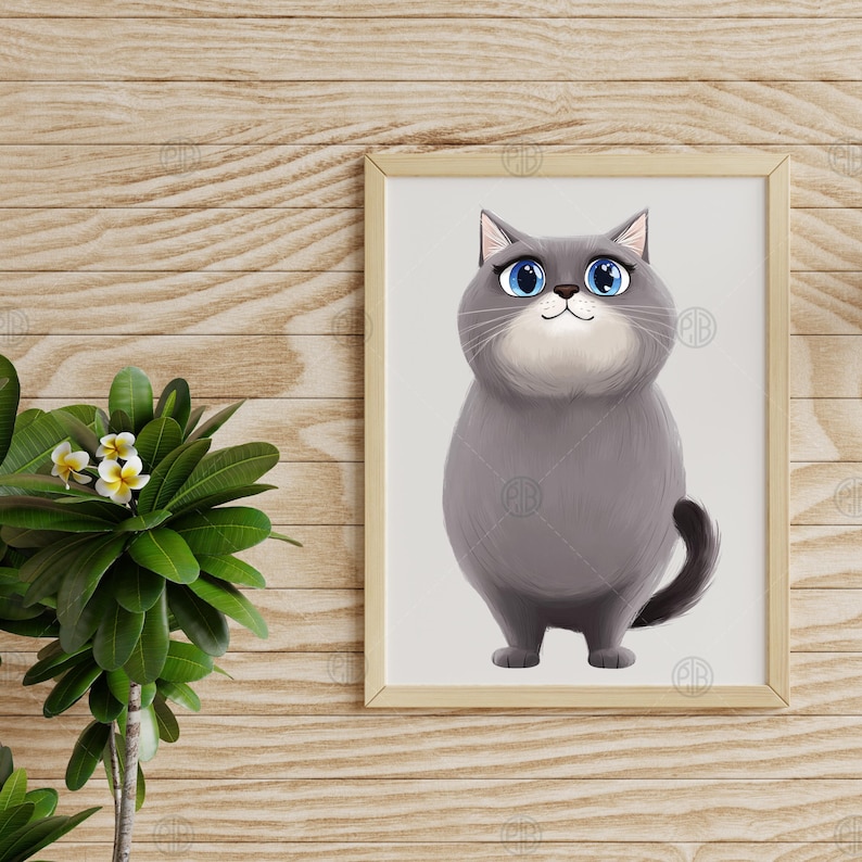 Watercolor Kawaii Fluffy Fat Cat PNG, Cute Cartoon Round Cats Clip Art ...