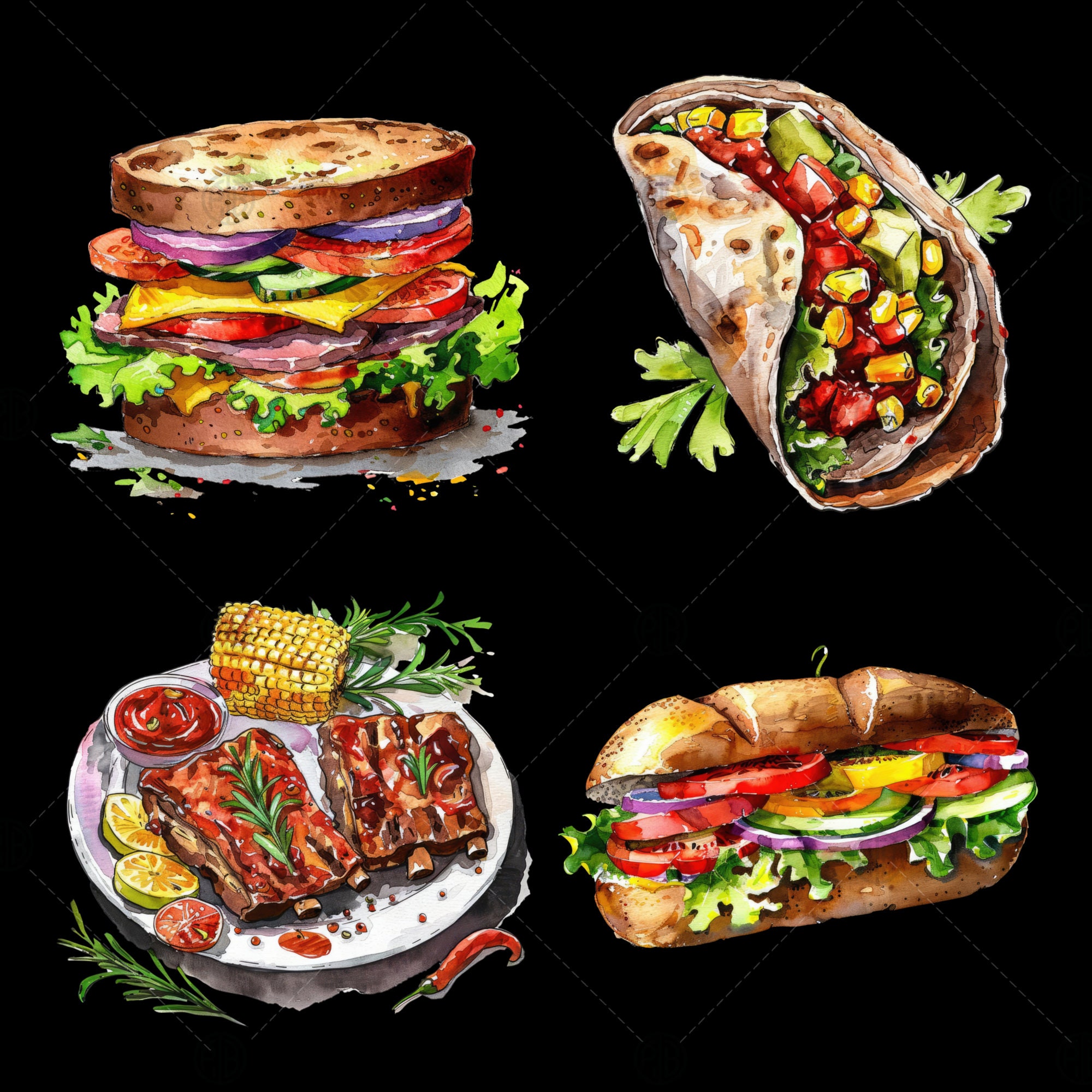Watercolor Fast Food PNG, Burger Cheese Hamburger Clip Art ...
