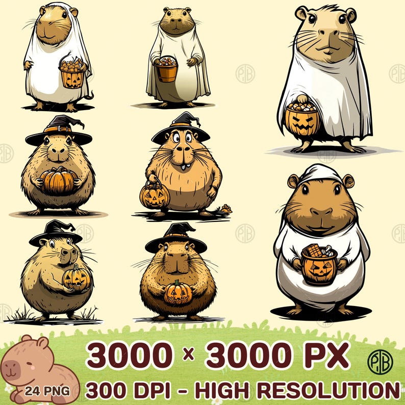 Watercolor Capybara Ghost Halloween PNG, Funny Autumn Clip Art, Cute ...