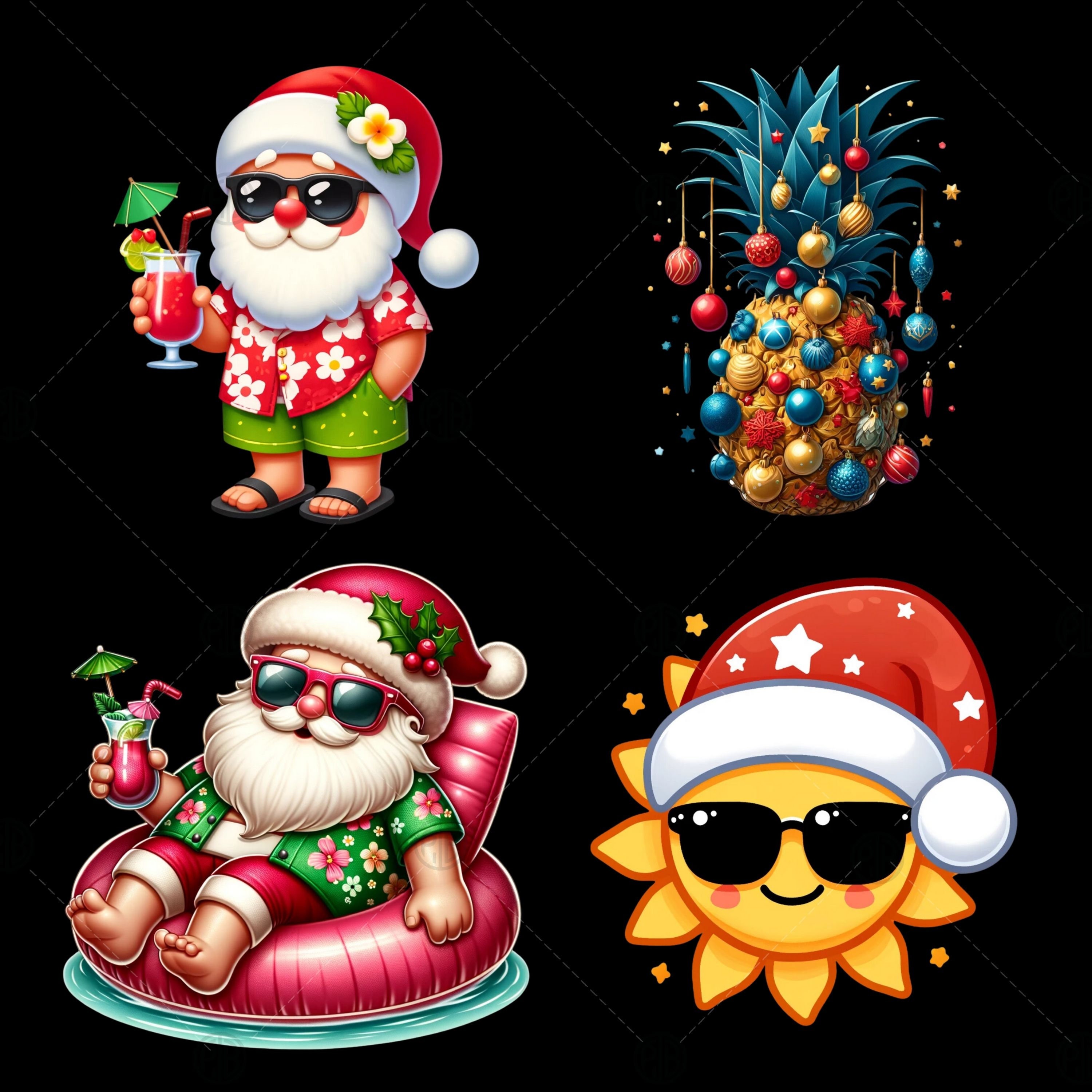 Watercolor Tropical Christmas PNG, Cute Santa Claus in July Clip Art ...