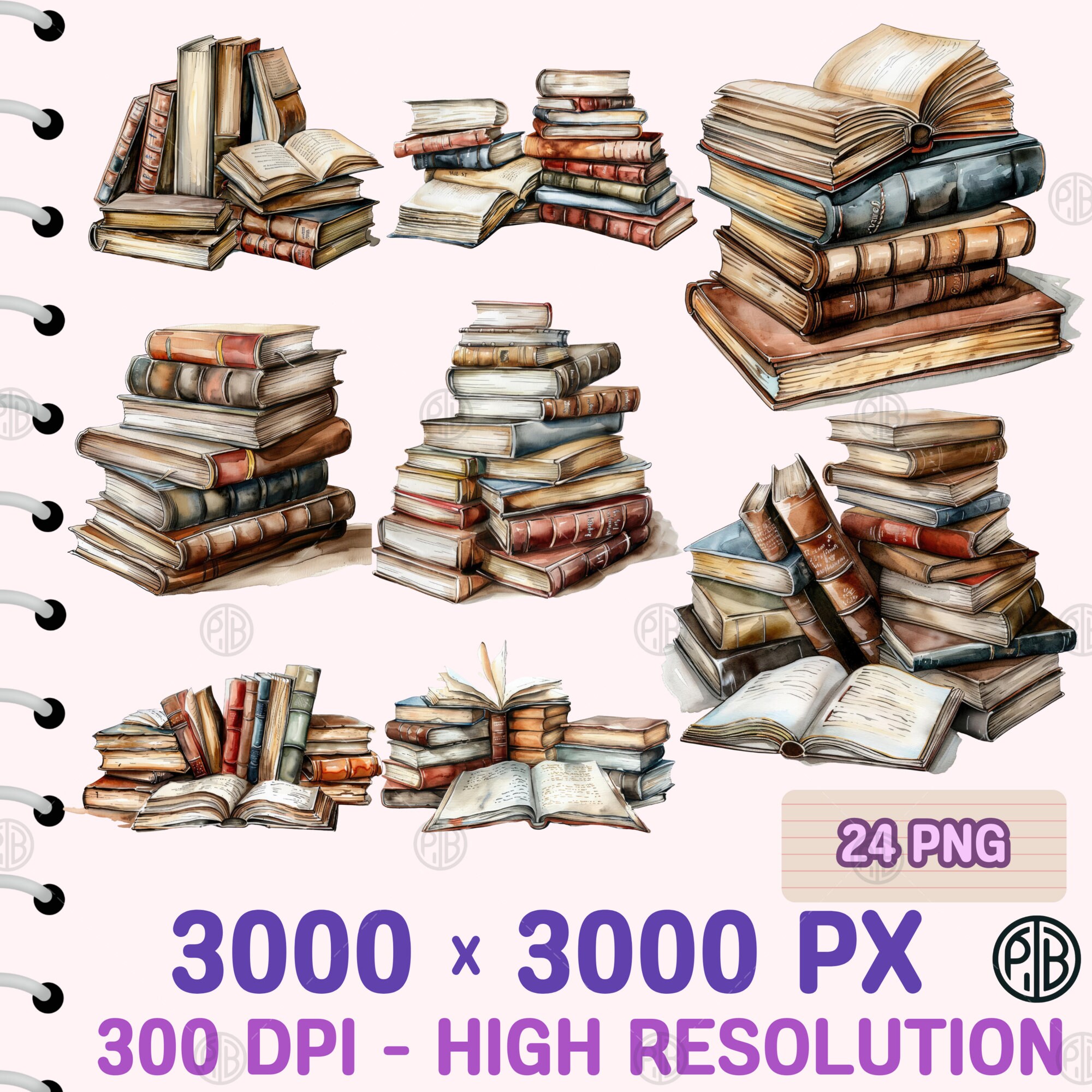 Watercolor Books PNG, Painted Book Clip Art Portrait, Reading Clipart ...