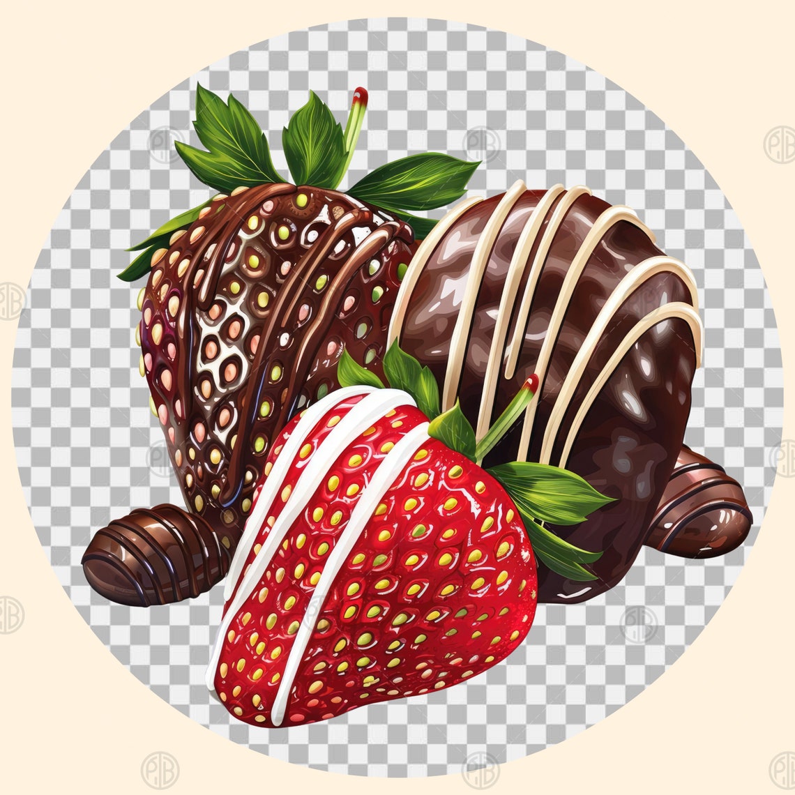 Watercolor Chocolate Covered Strawberry PNG, White Dark Strawberries ...