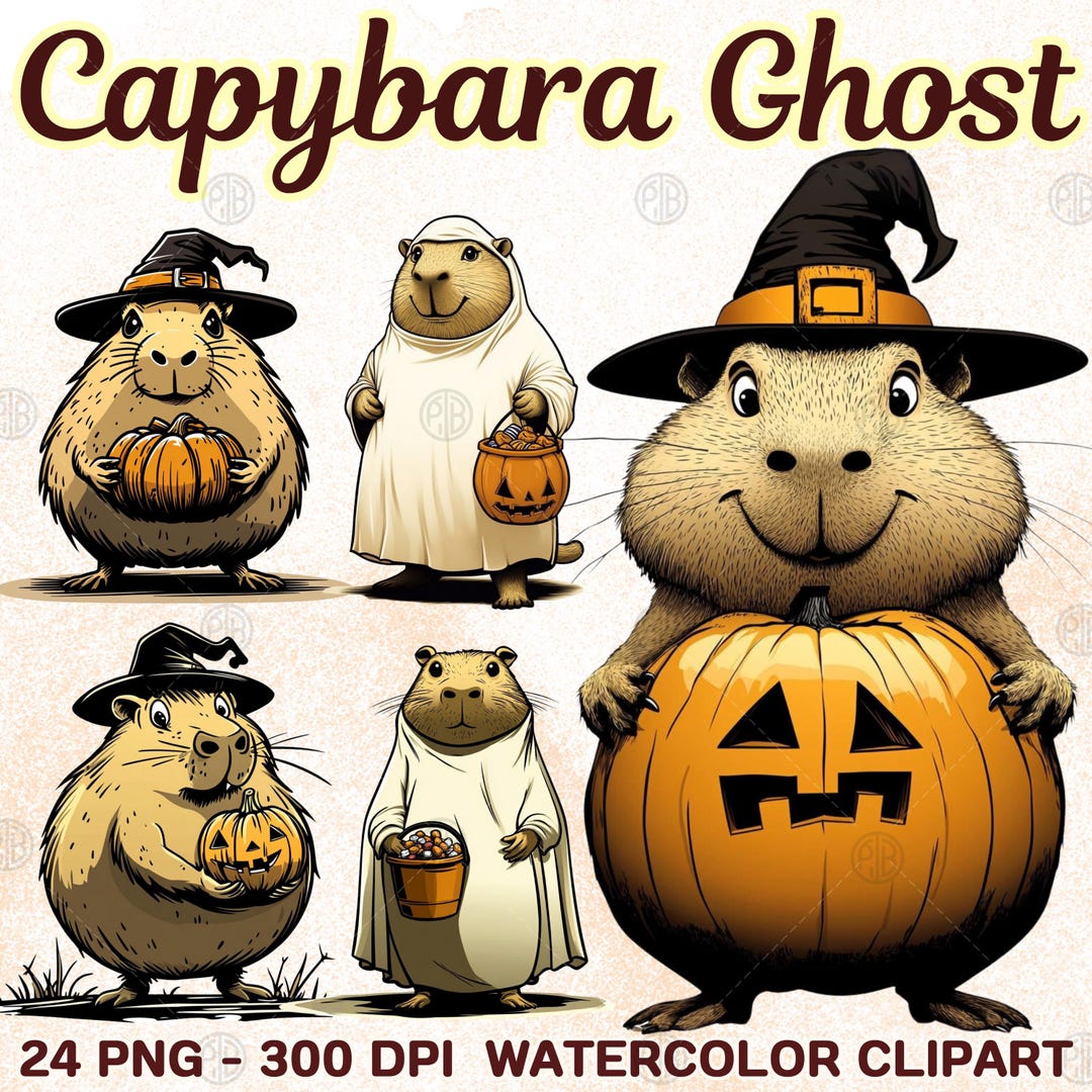 Watercolor Capybara Ghost Halloween PNG, Funny Autumn Clip Art, Cute ...