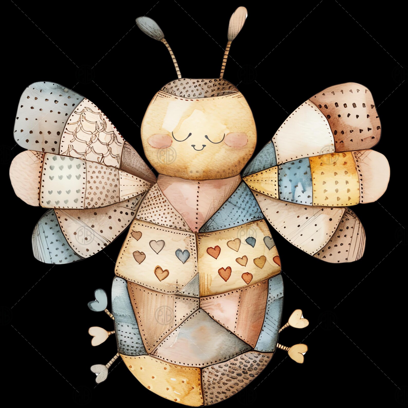 Watercolor Patchwork Animals PNG, Butterfly Clip Art, Bird Clipart, Bee ...