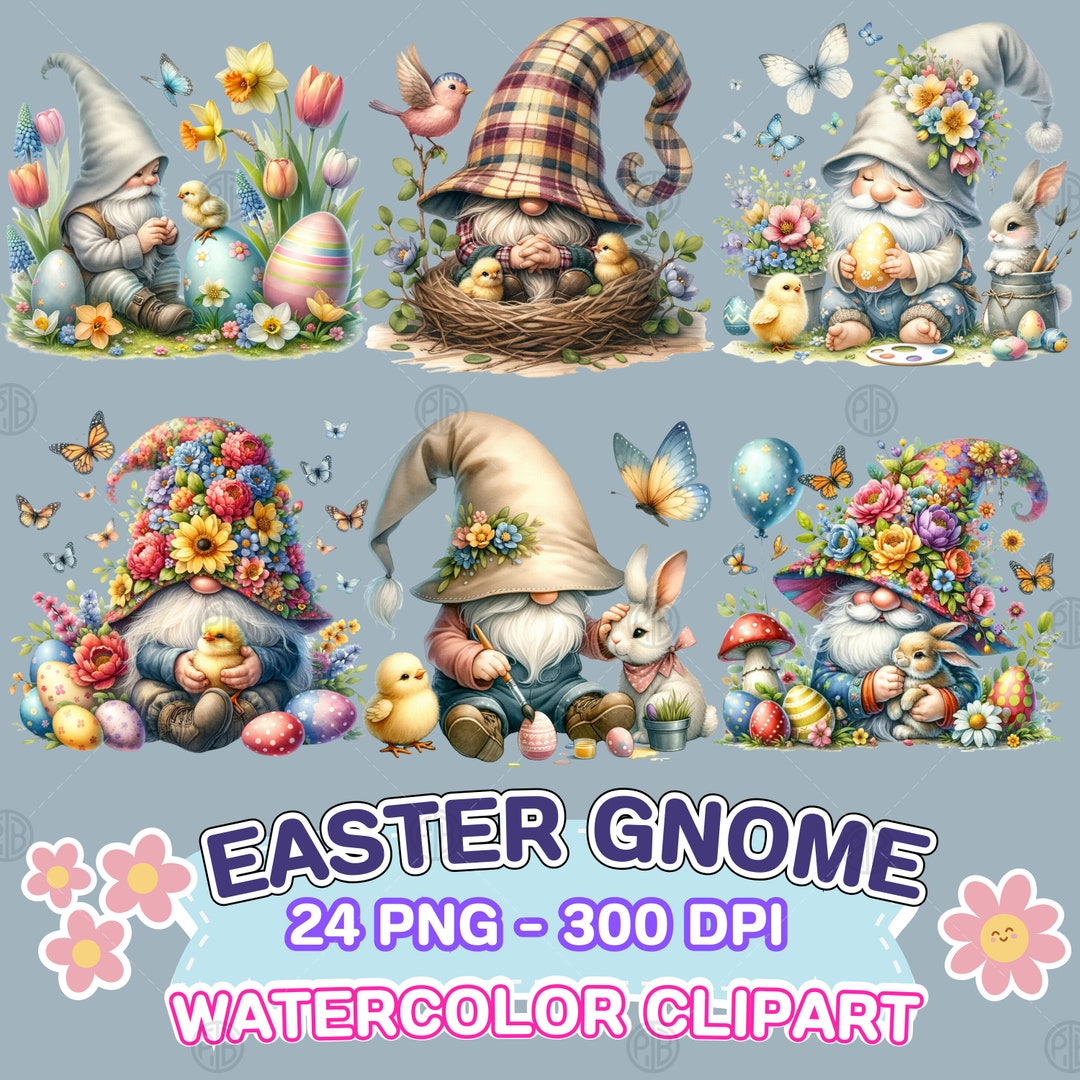 Watercolor Easter Gnome Clipart, Cute Gnomes With Bunny & Chick PNG ...