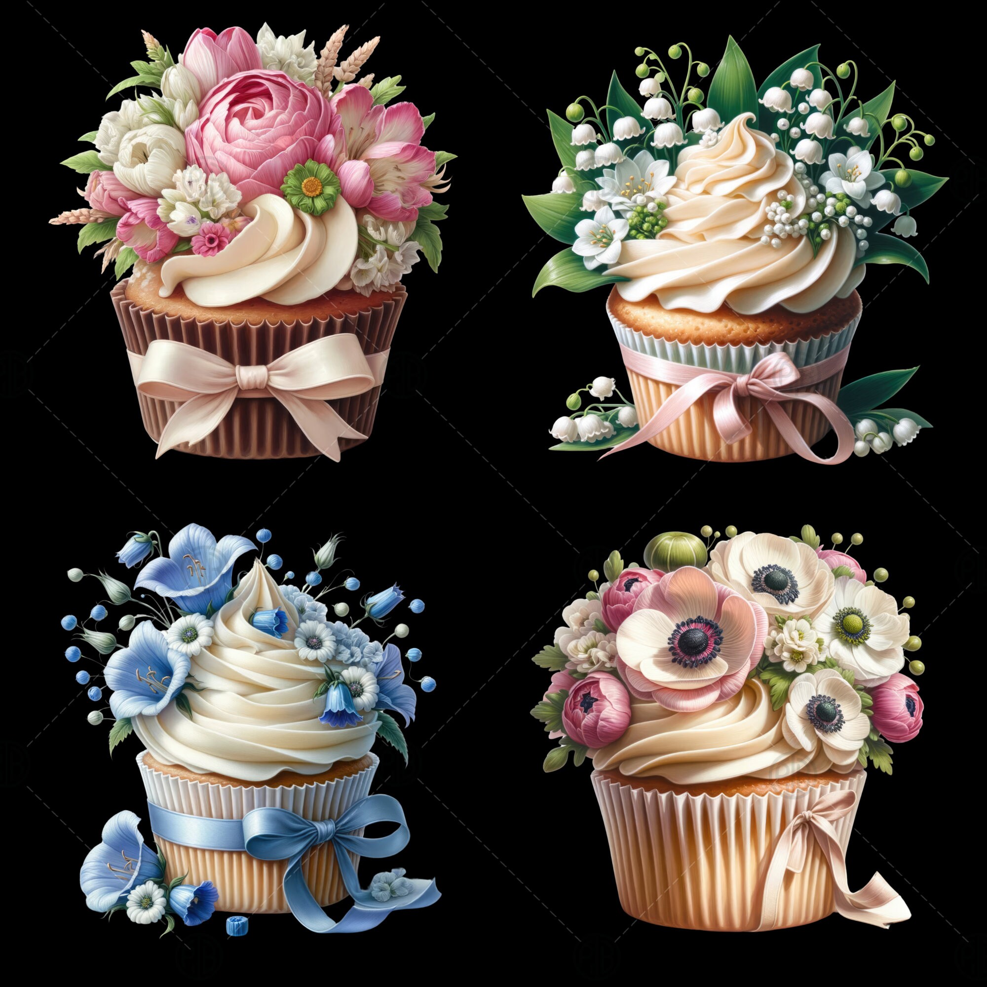 Watercolor Flowers Cupcake PNG, Sweets Clip Art Portrait, Treats ...