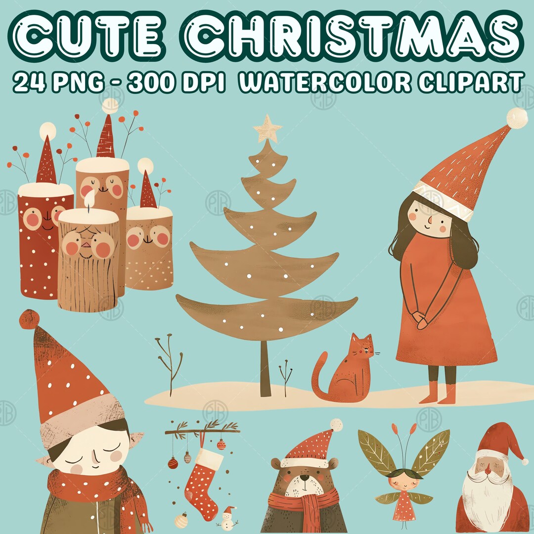 Watercolor Cute Christmas PNG, Holiday Clip Art, Snowmen Clipart ...