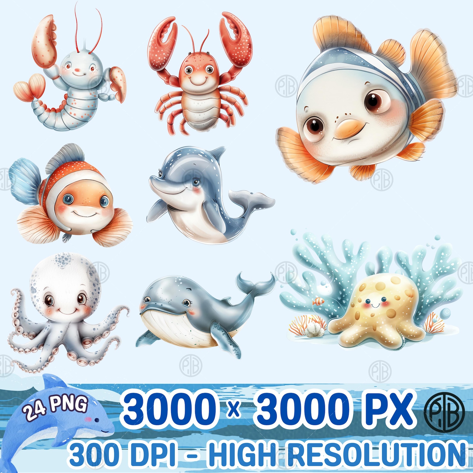 Watercolor Cute Ocean Animals PNG, Sea Sweeties Clip Art, Sealife ...