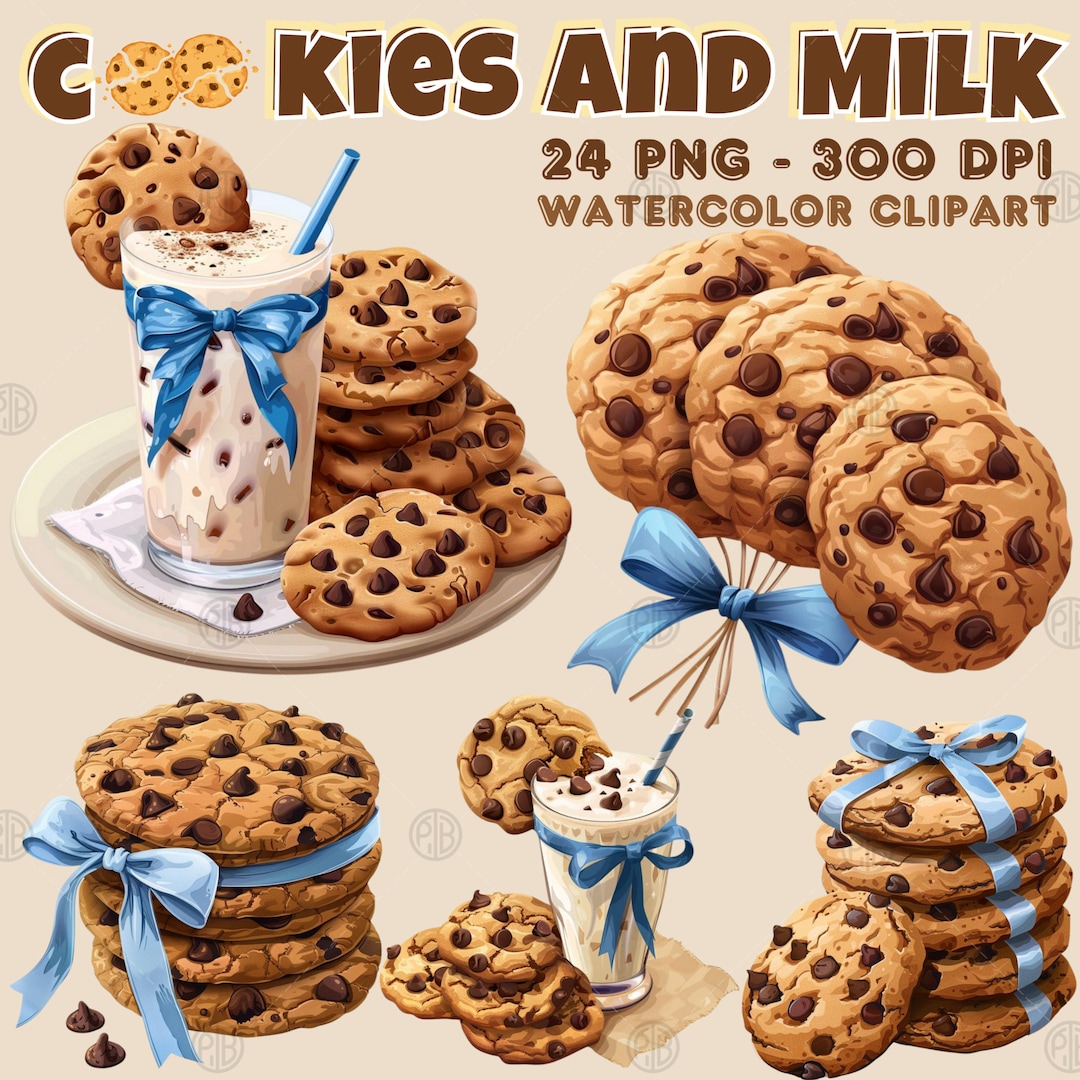 Watercolor Cookies and Milk PNG, Cute Blue Treats Clip Art, Chocolate ...
