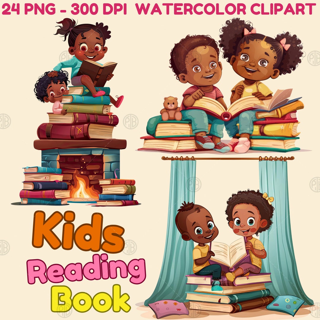Watercolor Kids Reading Book PNG, Books Clip Art Portrait, Toddlers ...