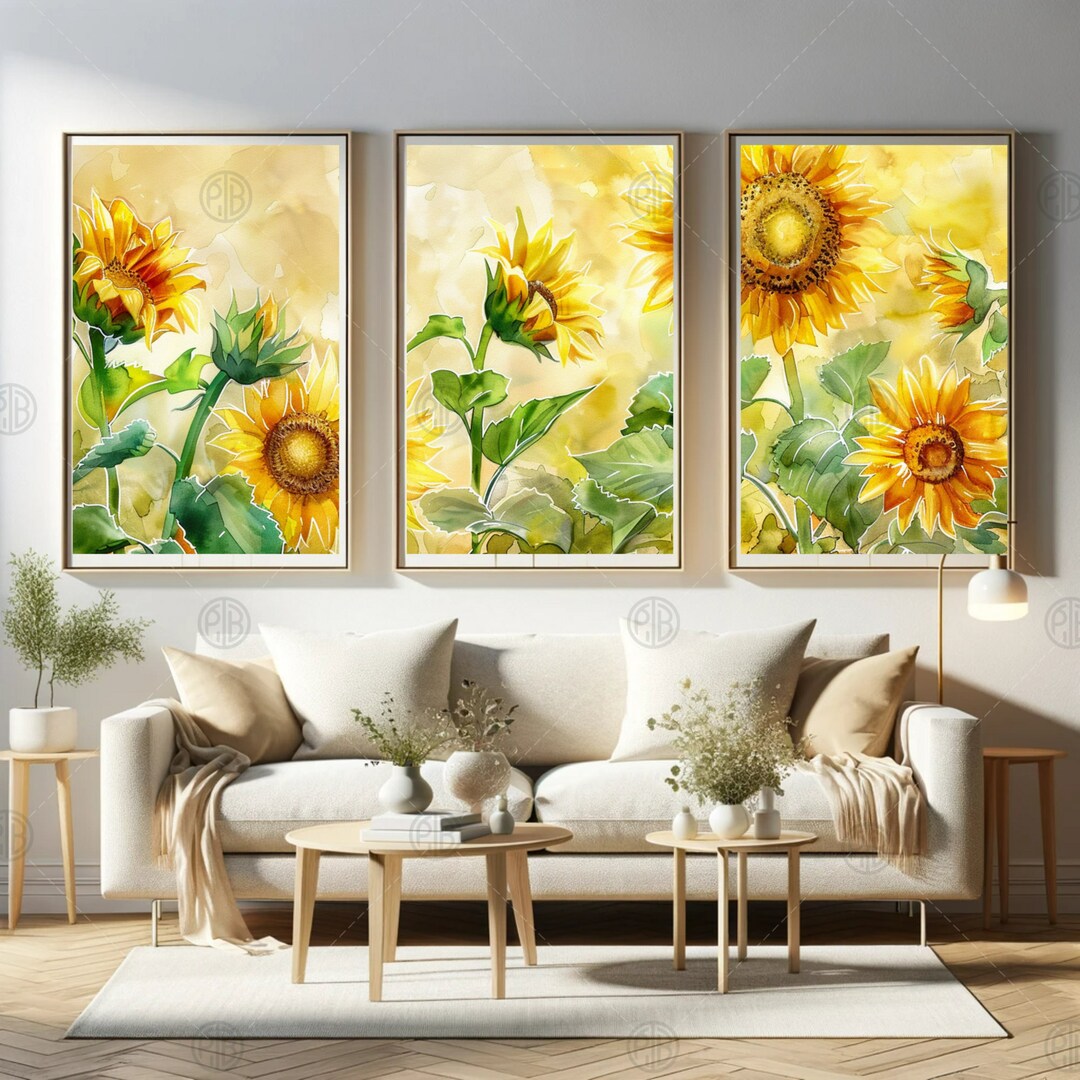 Watercolor Set of 3 Sunflowers PNG, Sunflower Clipart Print, Sun Flower ...