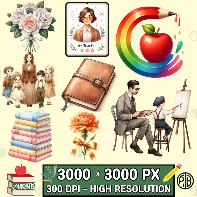 Watercolor Teacher Appreciation PNG, Classroom Clip Art, Educational ...