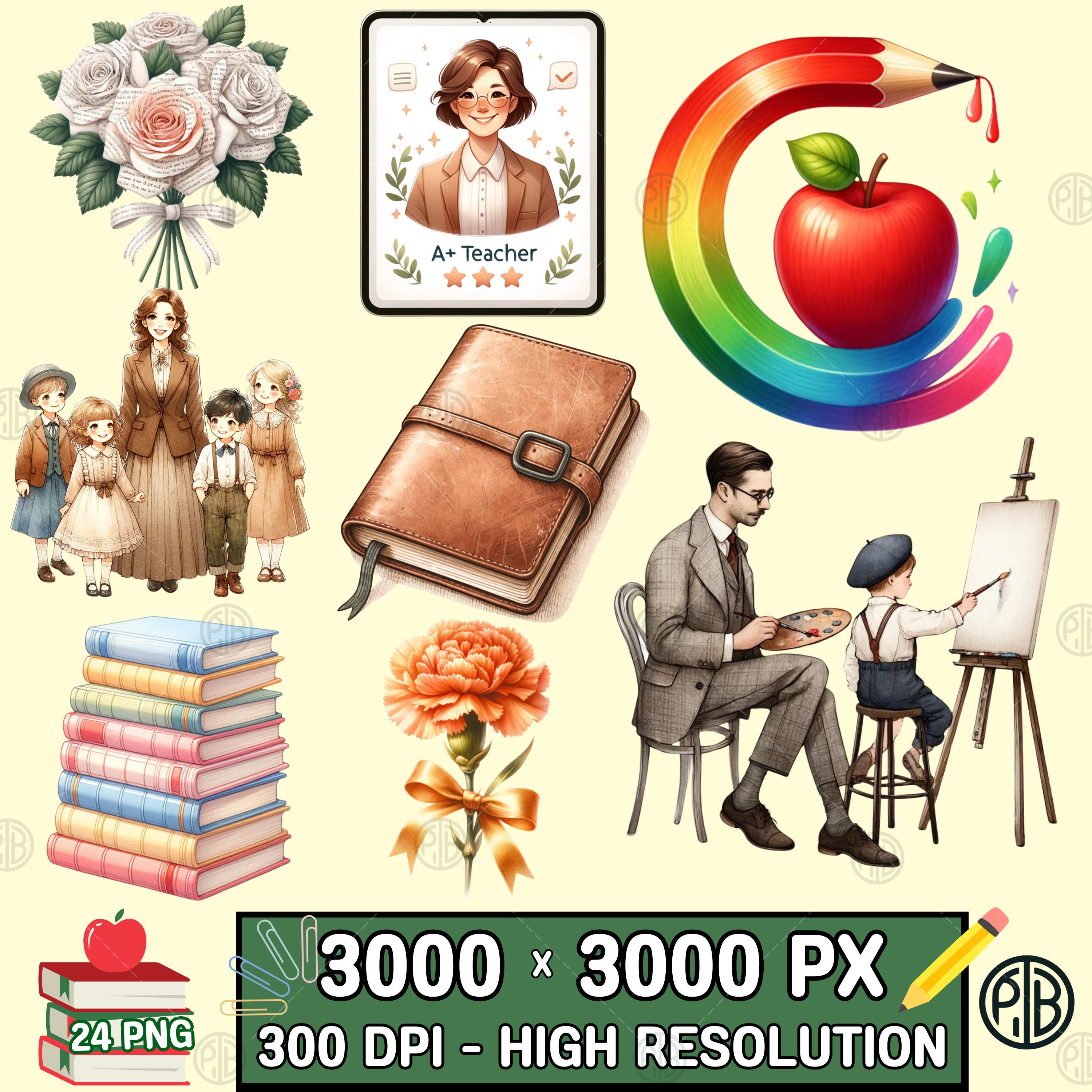 Watercolor Teacher Appreciation PNG, Classroom Clip Art, Educational ...