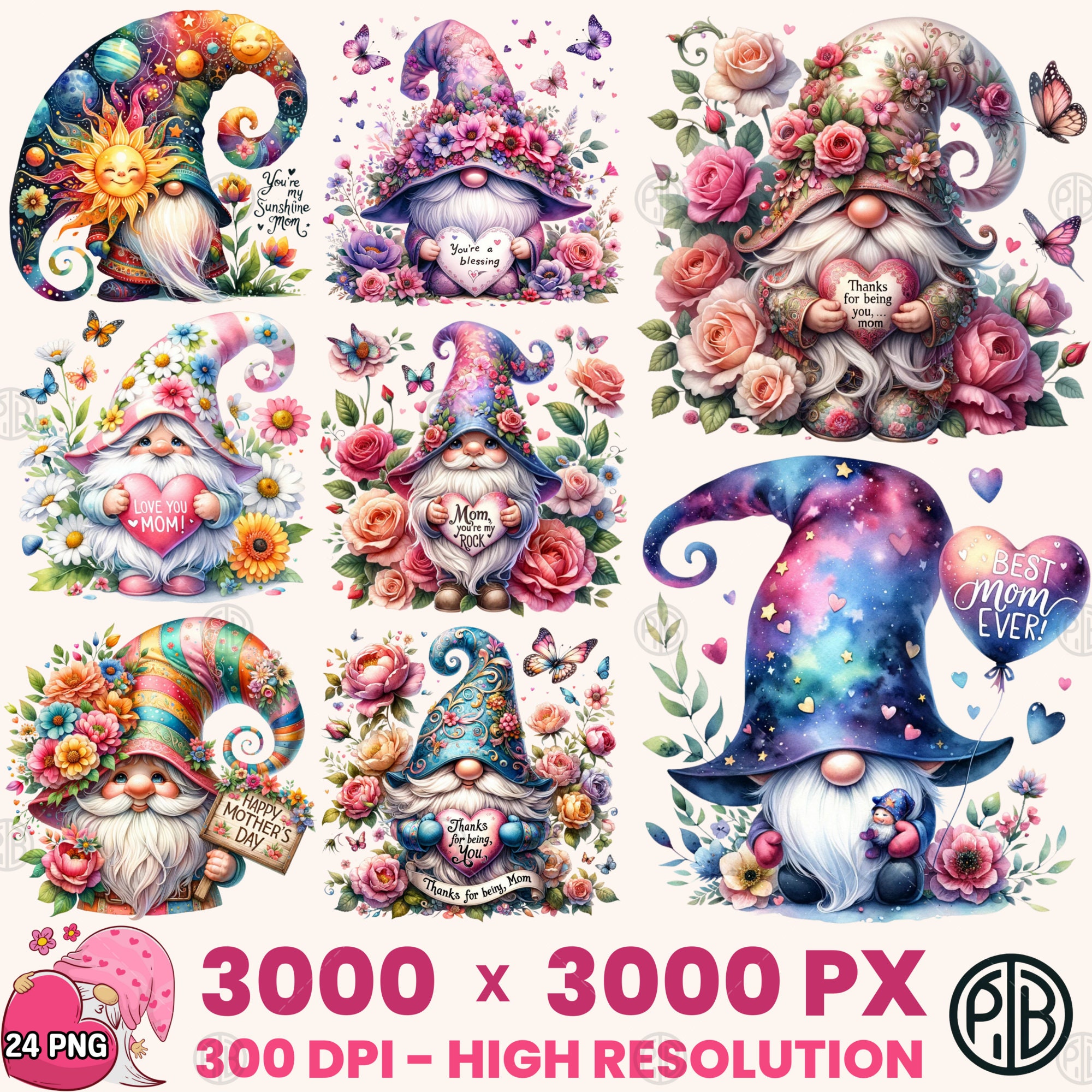 Watercolor Mothers Day Gnome PNG, Cute Mother Gnomes Clipart, Mom ...