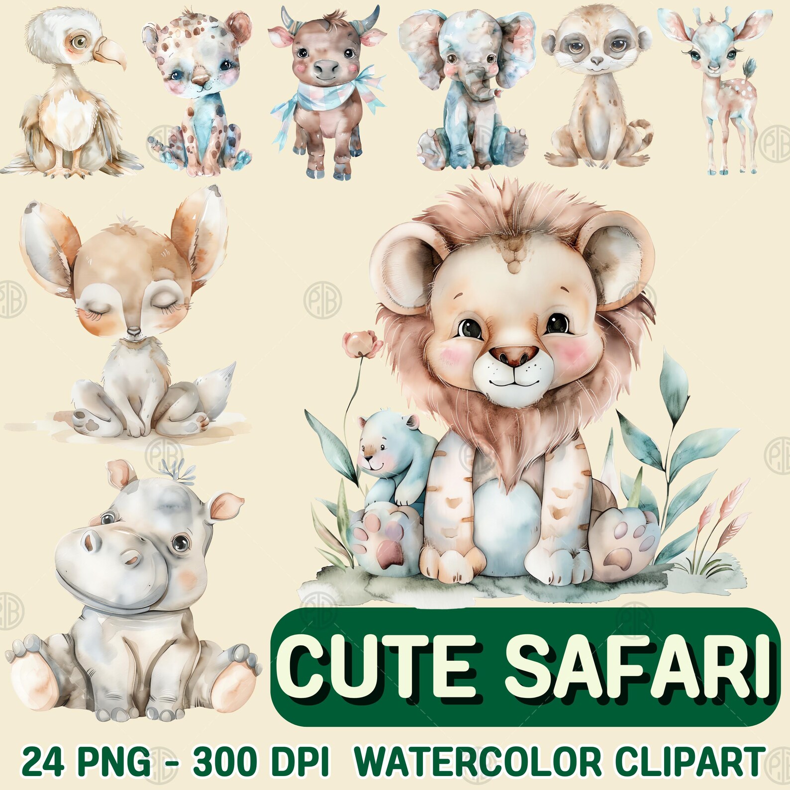 Watercolor Cute Safari PNG, Wild Africa Animals Clip Art, Jungle ...