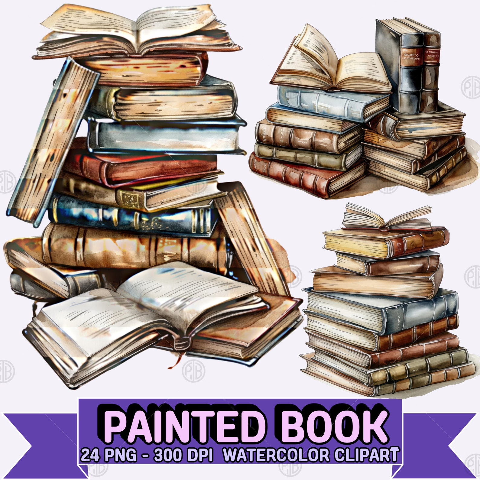Watercolor Books PNG, Painted Book Clip Art Portrait, Reading Clipart ...