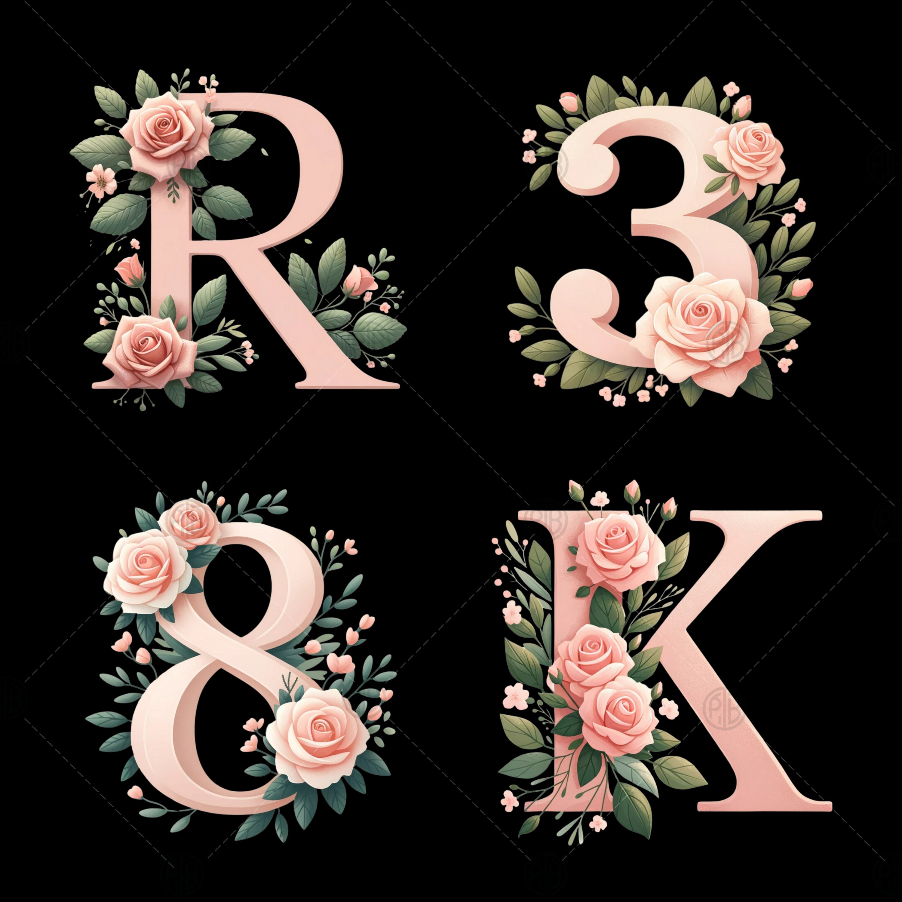 Watercolor Alphabet & Number Soft Pink Rose Clipart, Cute Floral ABC ...