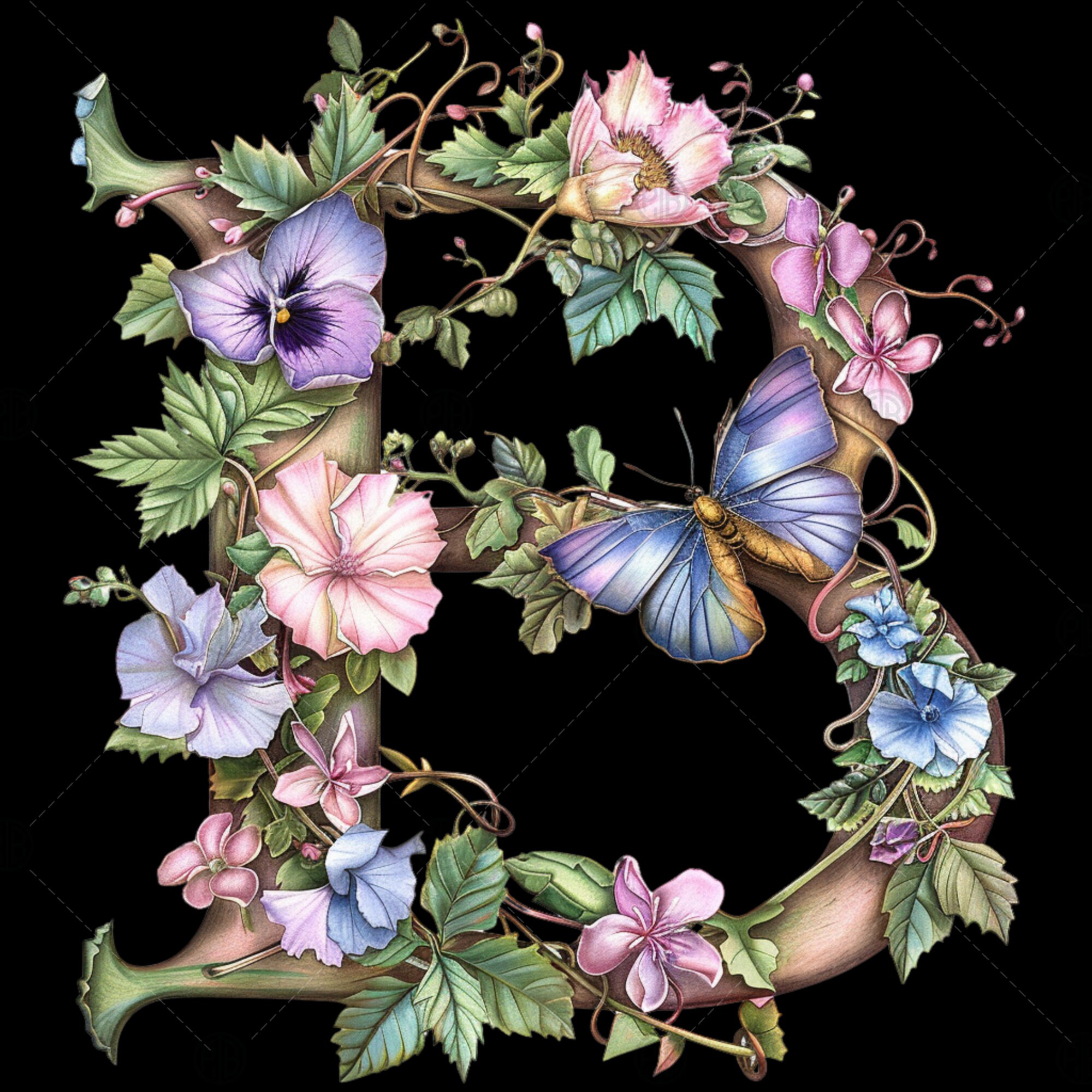 Watercolor Wildflower Floral Alphabet & Number PNG, Flower Clip Art ...